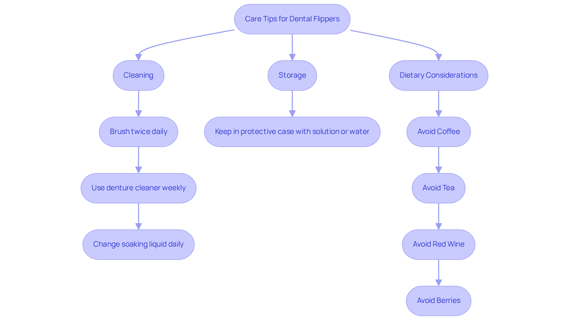 Follow the arrows to see essential care steps. Each section highlights what you need to do to maintain your dental flippers and avoid issues like stains or bacteria.