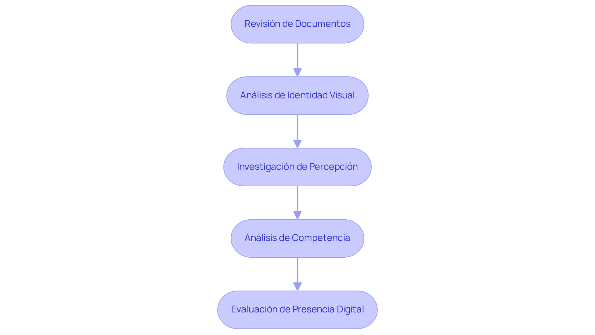 Cada paso representa una etapa en el proceso de auditoría de marca. Sigue las flechas para ver cómo se avanza de un paso al siguiente.