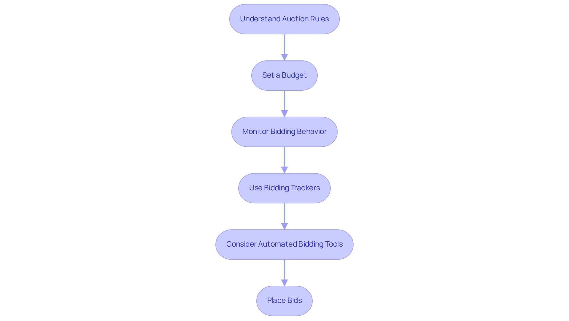 Follow the arrows to see the steps you need to take to succeed in the auction process. Each box represents an important action to help you win those beauty and health products!