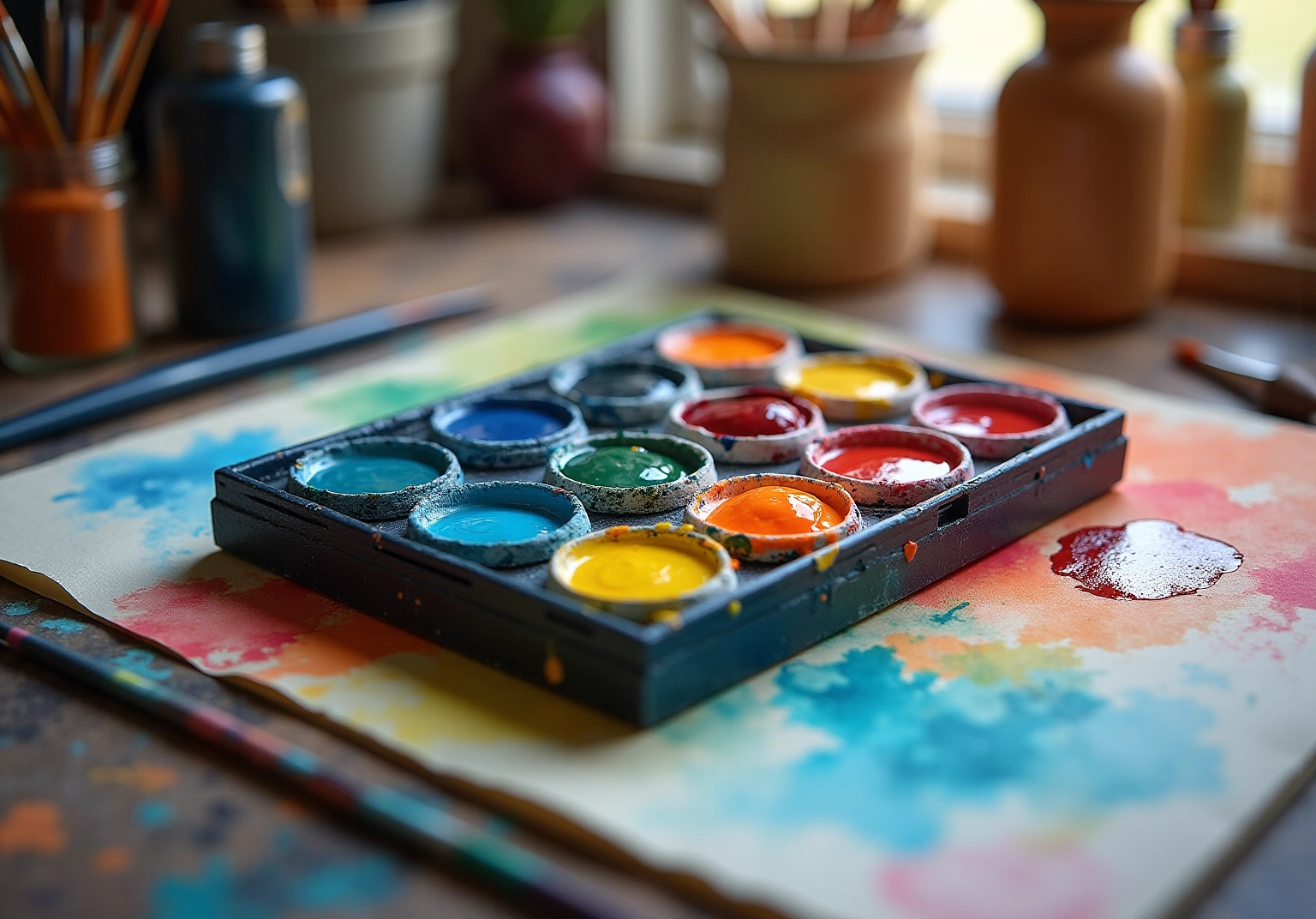 Holbein Watercolor Mixing Tray in an Artist's Studio