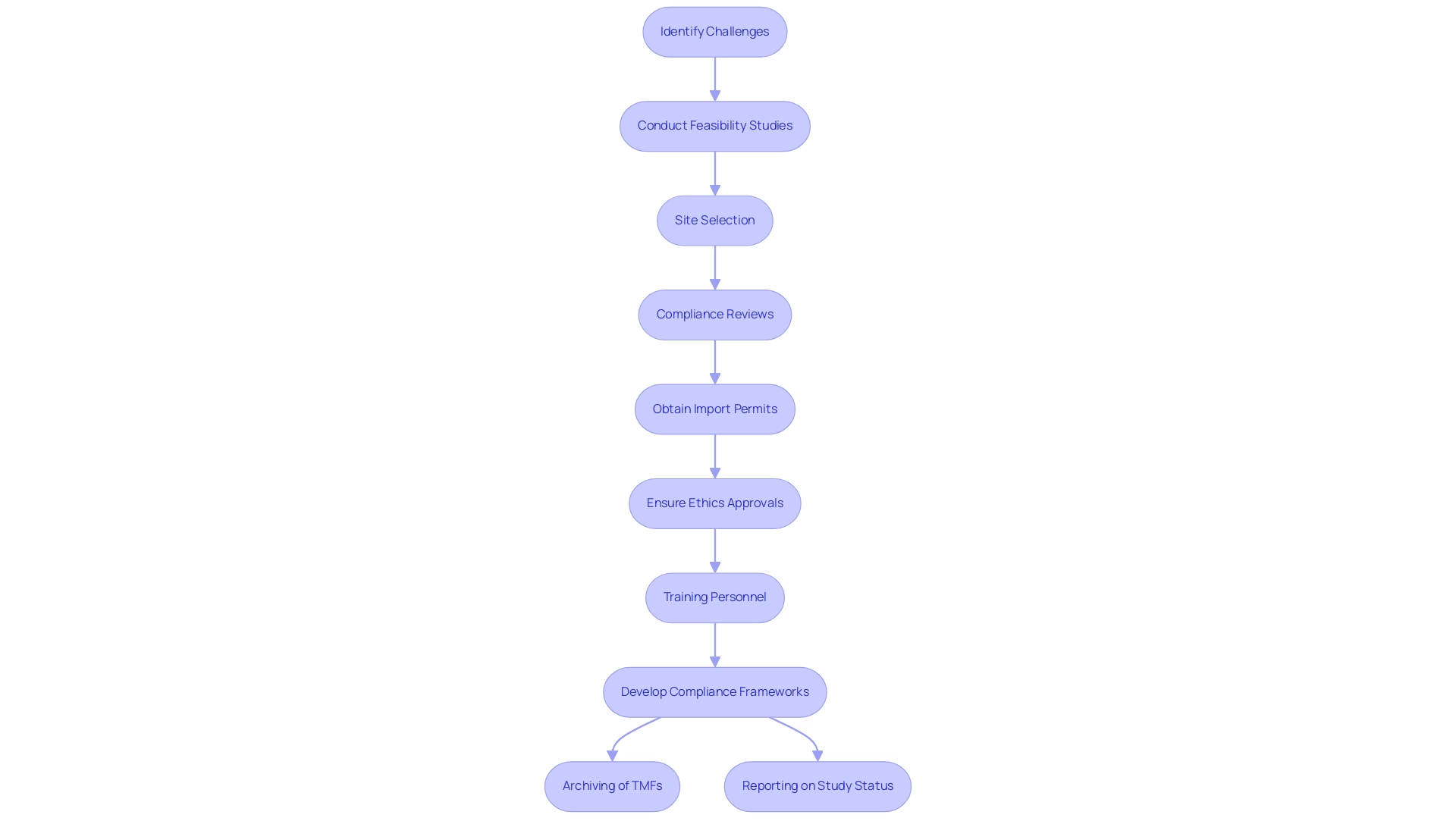 Each box represents a step in the implementation process, with color coding indicating different categories: regulatory processes, training, and documentation.