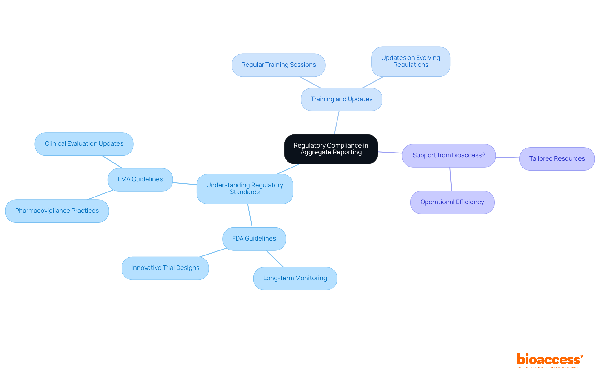 The central node represents the main theme of regulatory compliance, while the branches illustrate key areas of focus. Each sub-branch provides additional details, helping you understand how these components interconnect.