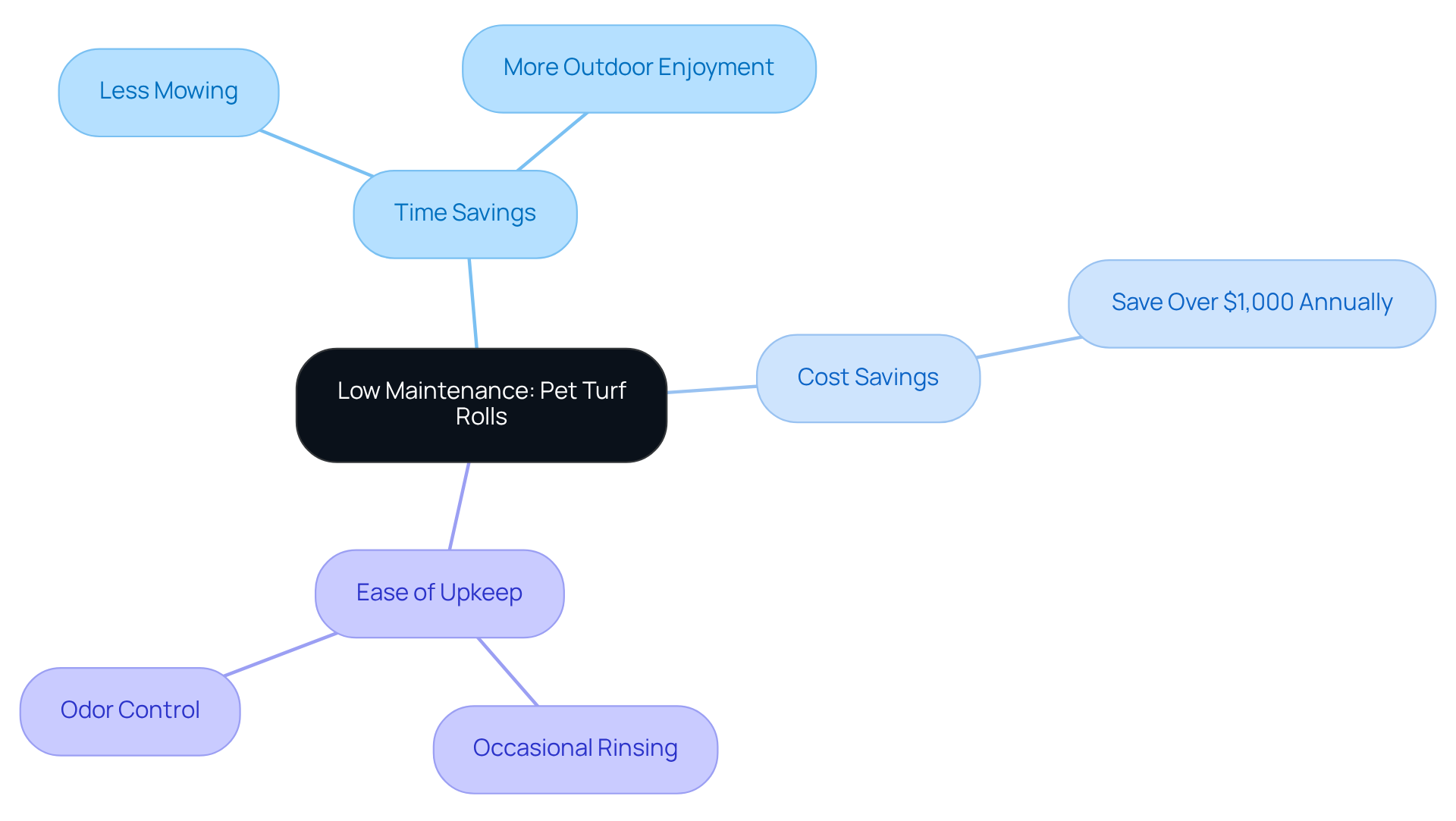 The center shows the main idea of low maintenance, and the branches illustrate the specific benefits. Each color-coded branch helps you see how these advantages connect to the overall theme.