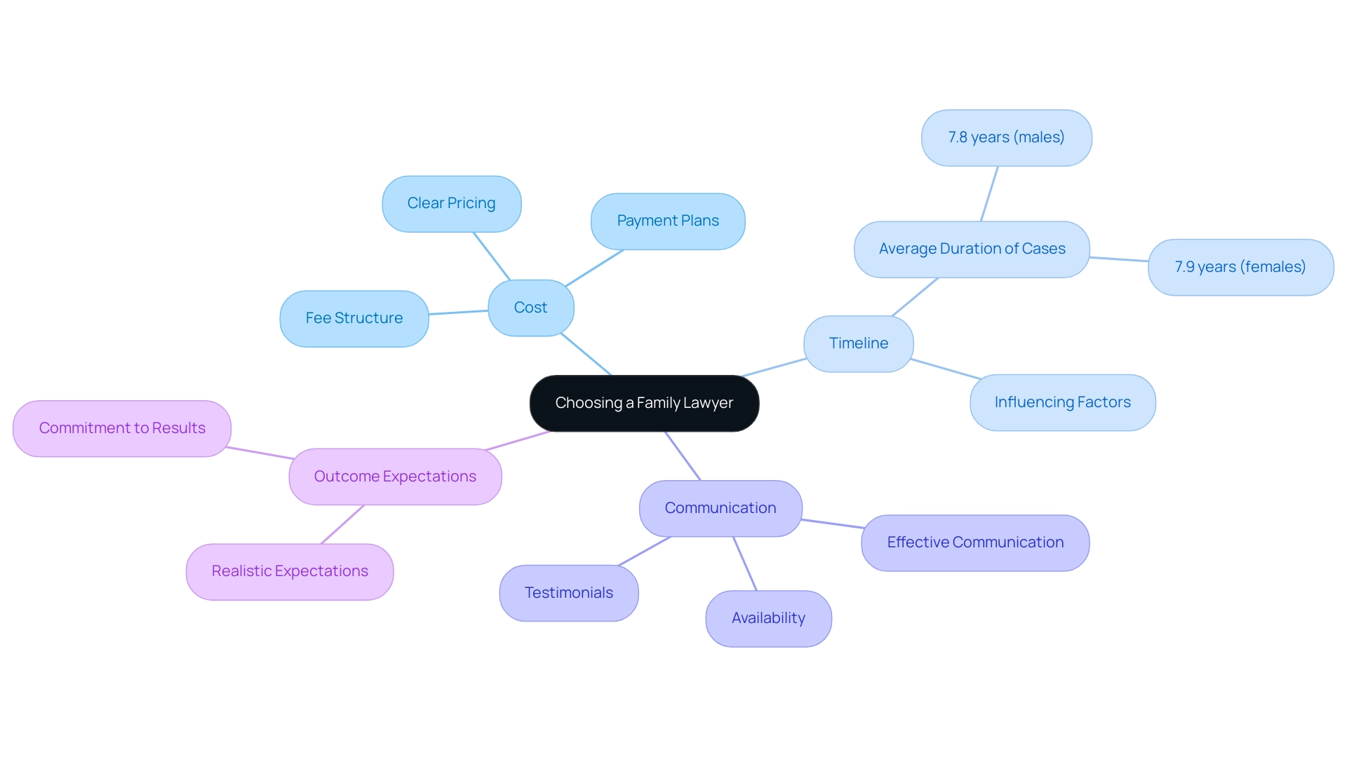 The central node represents the decision-making process, with branches highlighting key concerns and sub-branches detailing important aspects of each concern.