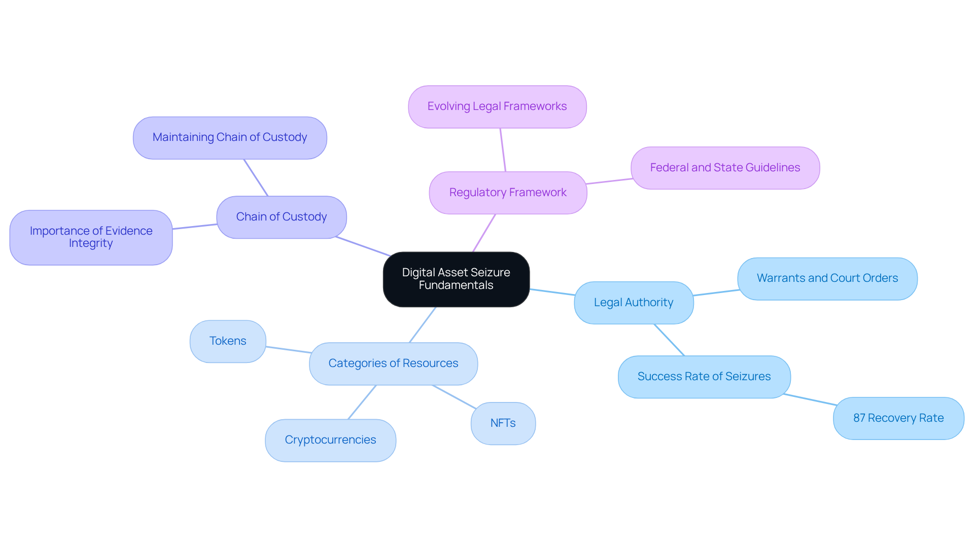 The central node represents the main topic, while the branches show key areas of understanding. Each sub-branch provides specific details related to its category, helping you navigate the complexities of digital asset seizure. The central node represents the main topic, while the branches show key areas of understanding. Each sub-branch provides specific details related to its category, helping you navigate the complexities of digital asset seizure.