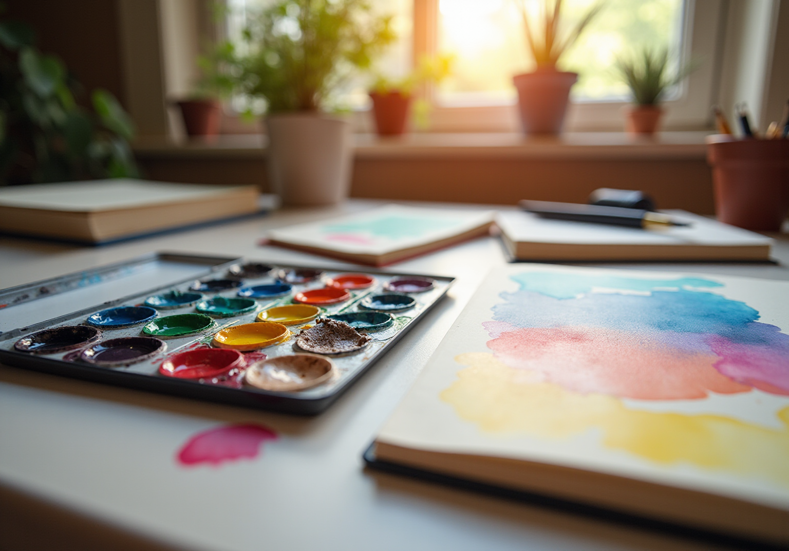 Arteza Watercolor Paints in an Artistic Workspace Arteza Watercolor Paints in an Artistic Workspace