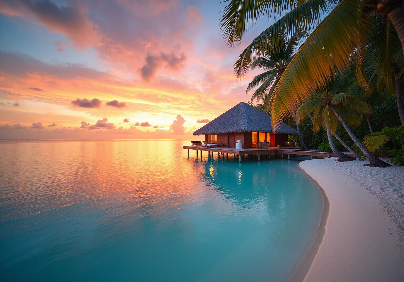 Romantic Sunset at a Maldives Water Villa