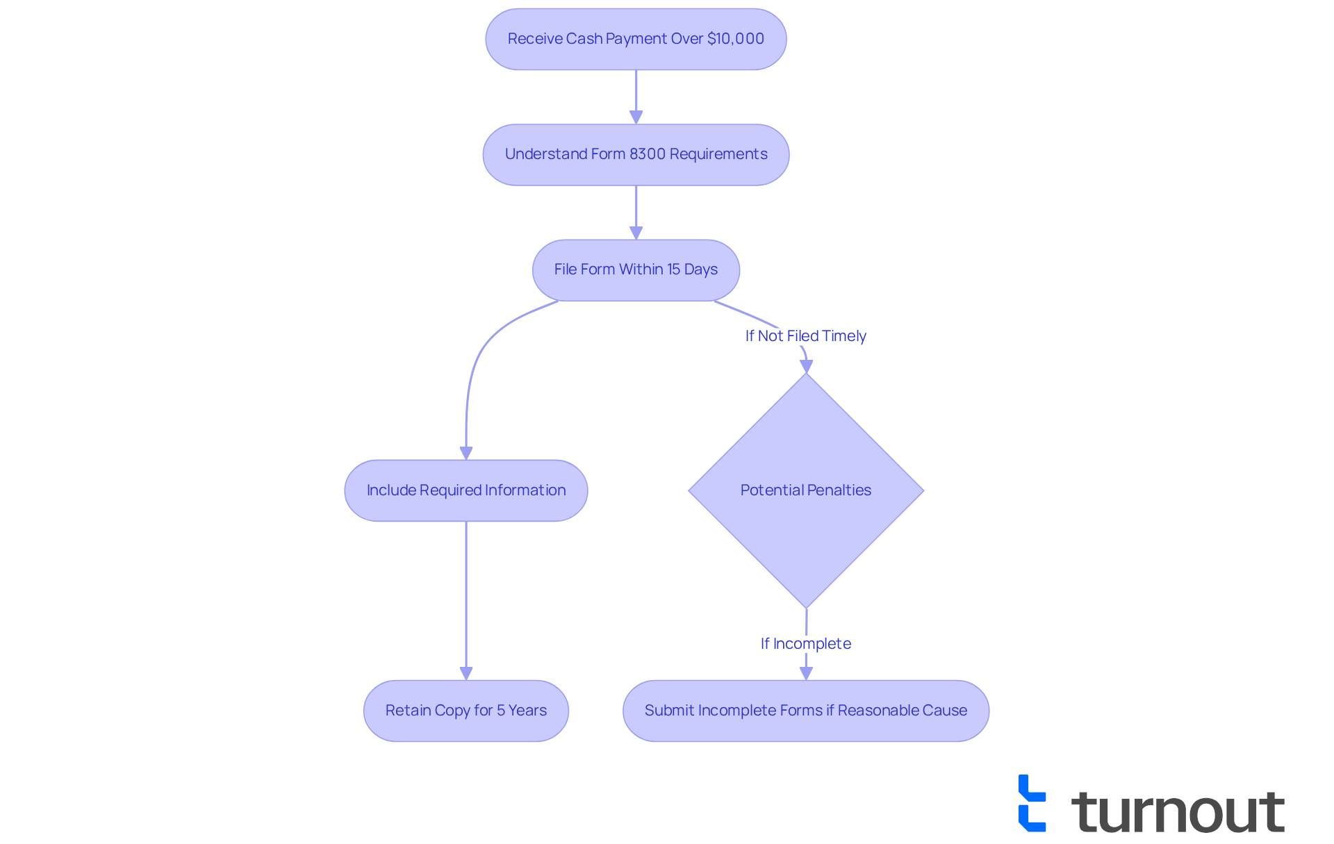 Follow the arrows to see each step in the filing process. Each box represents an action you need to take, and the warning symbols highlight important compliance reminders.