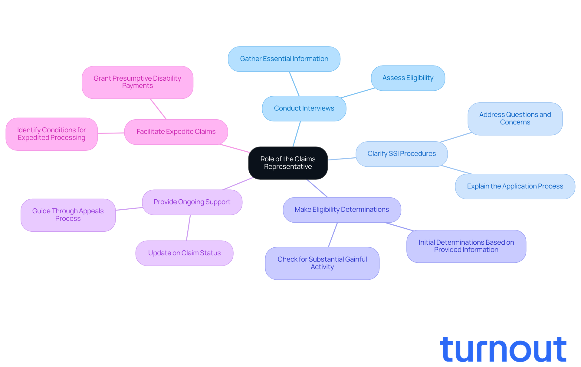 The central node represents the main role, while the branches show specific tasks. Each task is connected to its details, helping you see how everything fits together in the SSI process.