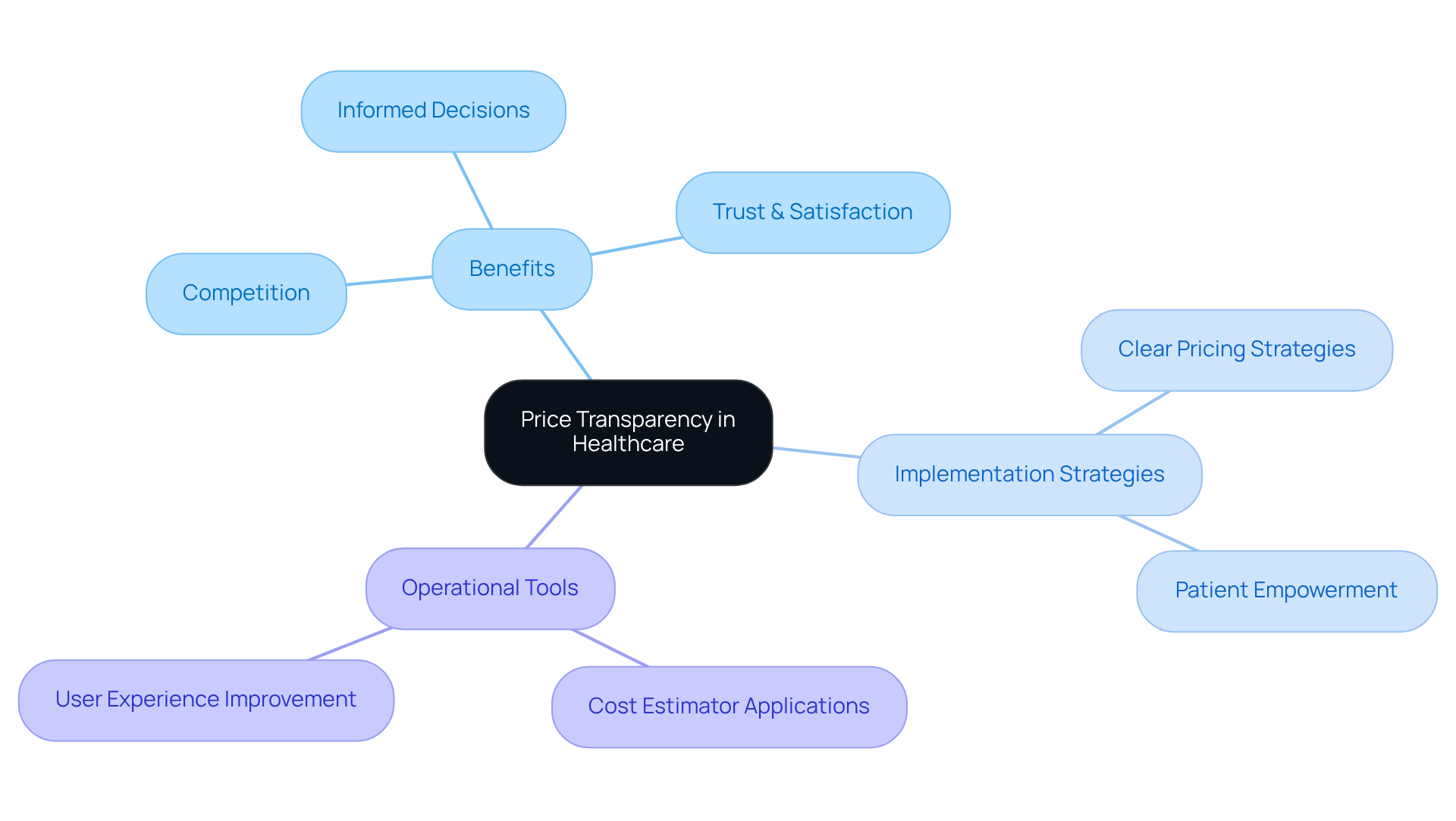 The central node represents the main theme. Branches illustrate the various benefits and strategies related to price transparency. Each color-coded area helps you understand how these components connect and support each other. The central node represents the main theme. Branches illustrate the various benefits and strategies related to price transparency. Each color-coded area helps you understand how these components connect and support each other.