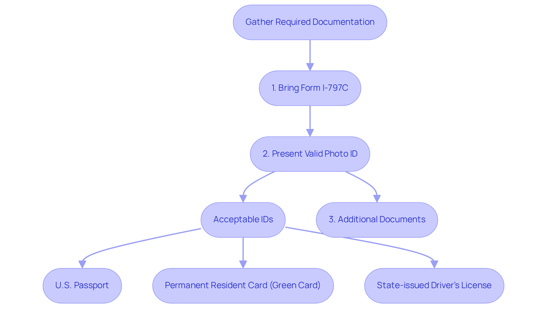 This flowchart guides you through the steps to gather your documents for your biometrics session. Follow the arrows to ensure you have everything ready, starting from the notice to the additional documents you might need.