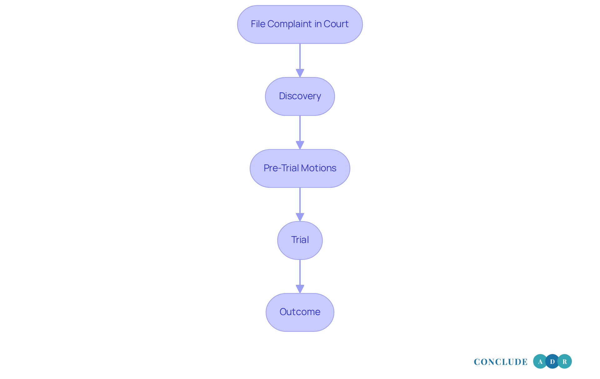 Each box represents a stage in the litigation process. Follow the arrows to see how the process unfolds from filing a complaint to the final outcome.