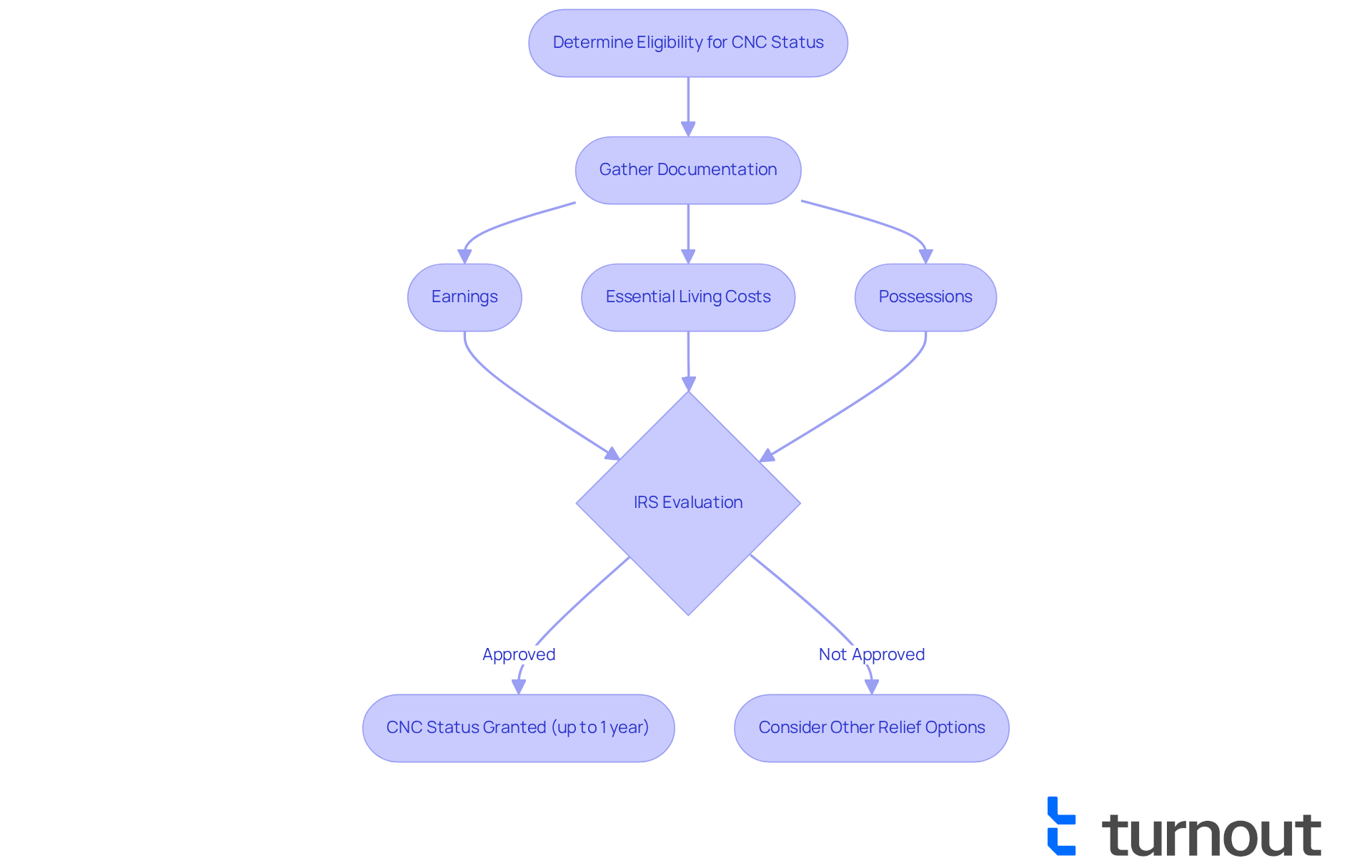 Follow the flow starting from determining eligibility. Each step shows what you need to do and what documents to gather. The decision points guide you on the outcome — whether you get the relief or need to explore other options.