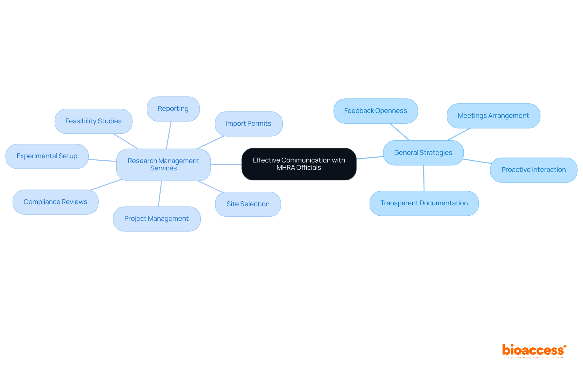 The central idea is about effective communication. Branches show strategies and services that support this goal — follow the branches to see how each part contributes to successful interactions.