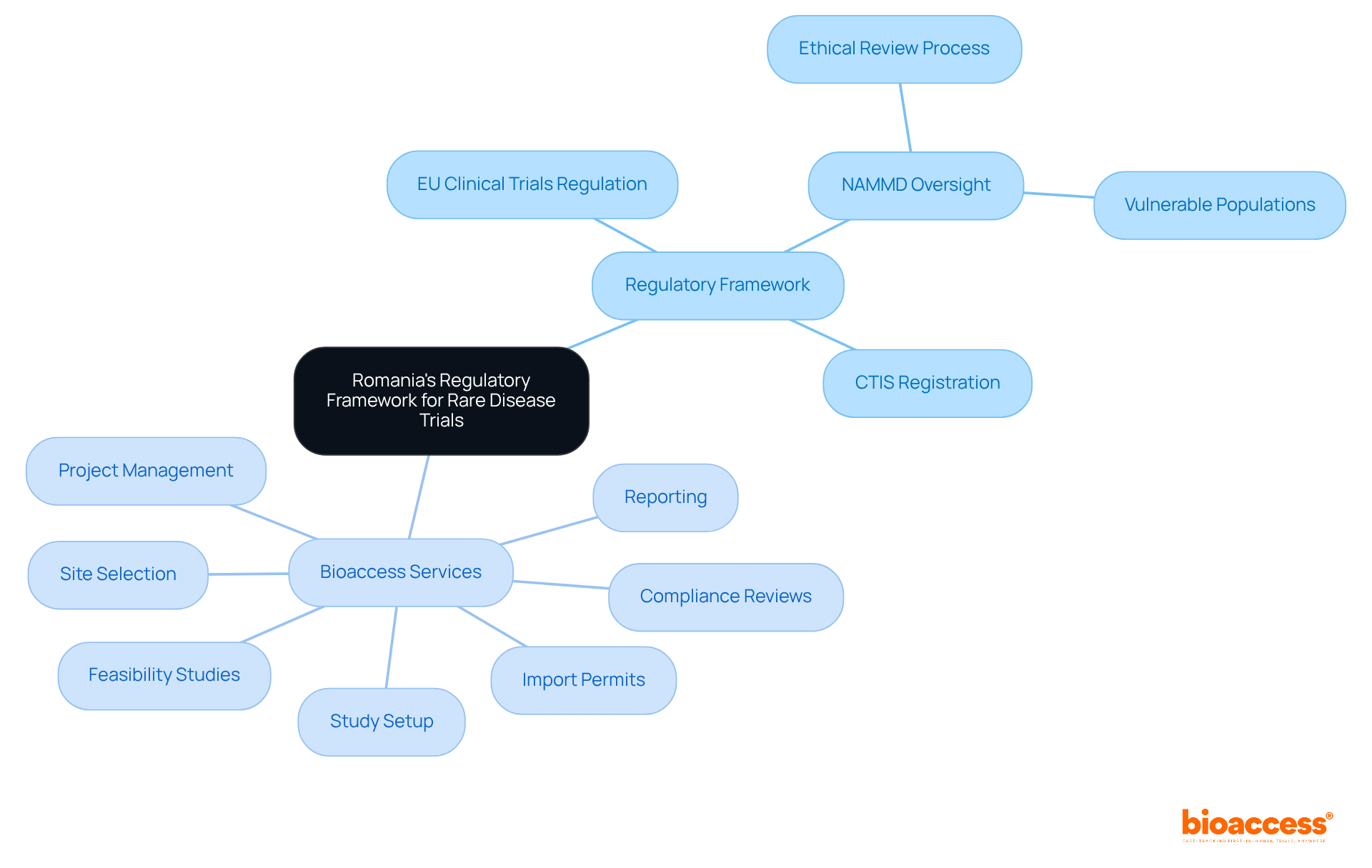 The central node represents the main topic, while branches show key components and services. Each color-coded branch helps you see how different aspects relate to the overall regulatory framework.
