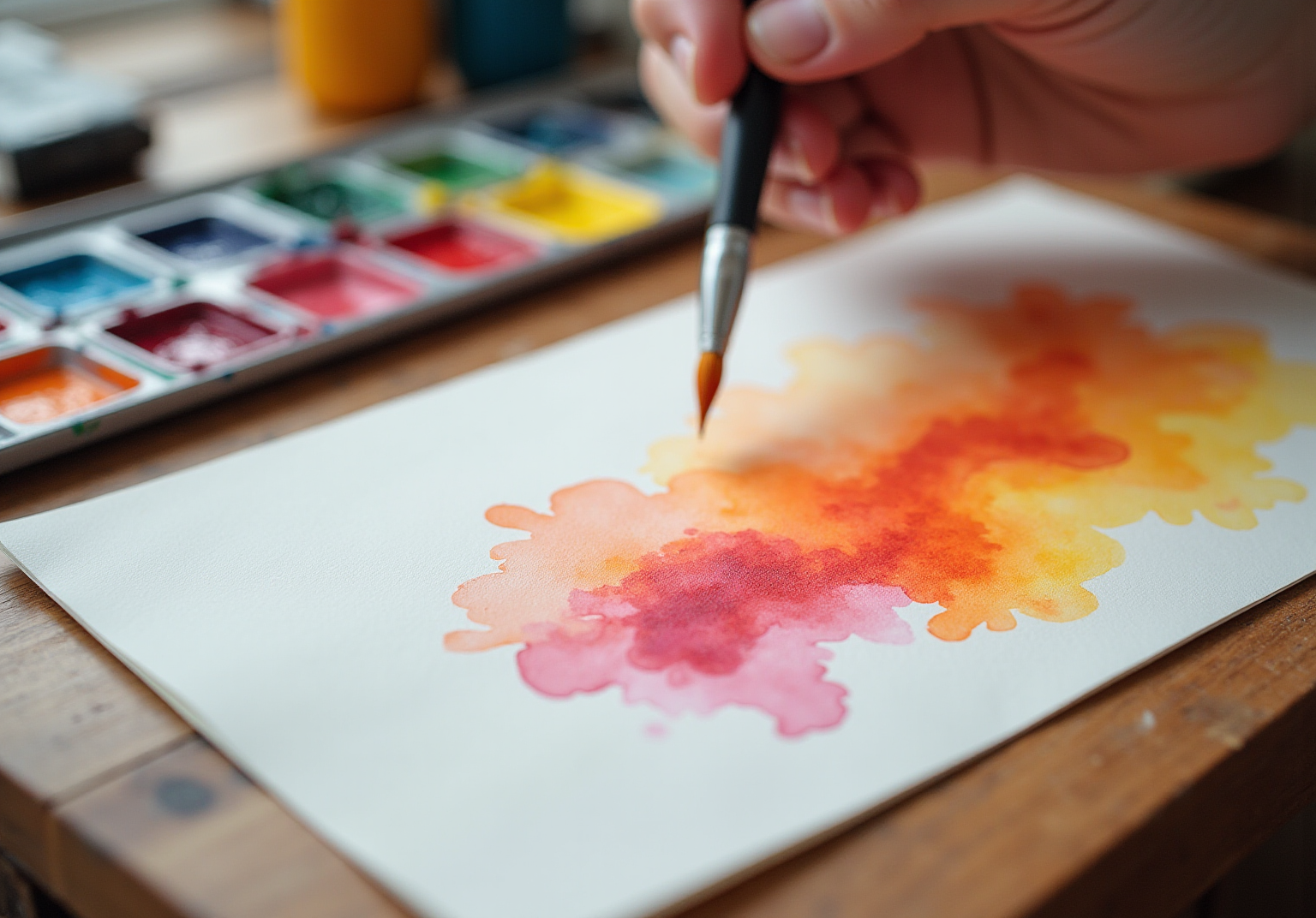 Artistic Workspace with Bee Paper Watercolor Artistic Workspace with Bee Paper Watercolor