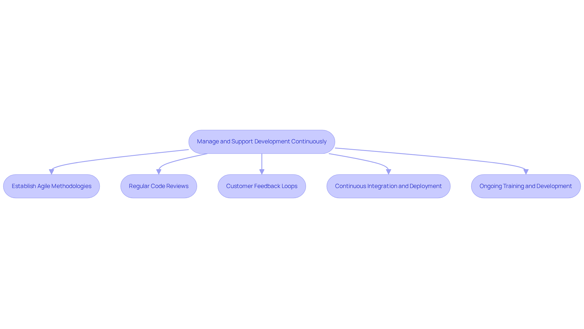 Each box represents a key practice in the development process. Follow the arrows to see how these practices connect and support continuous improvement in software development.