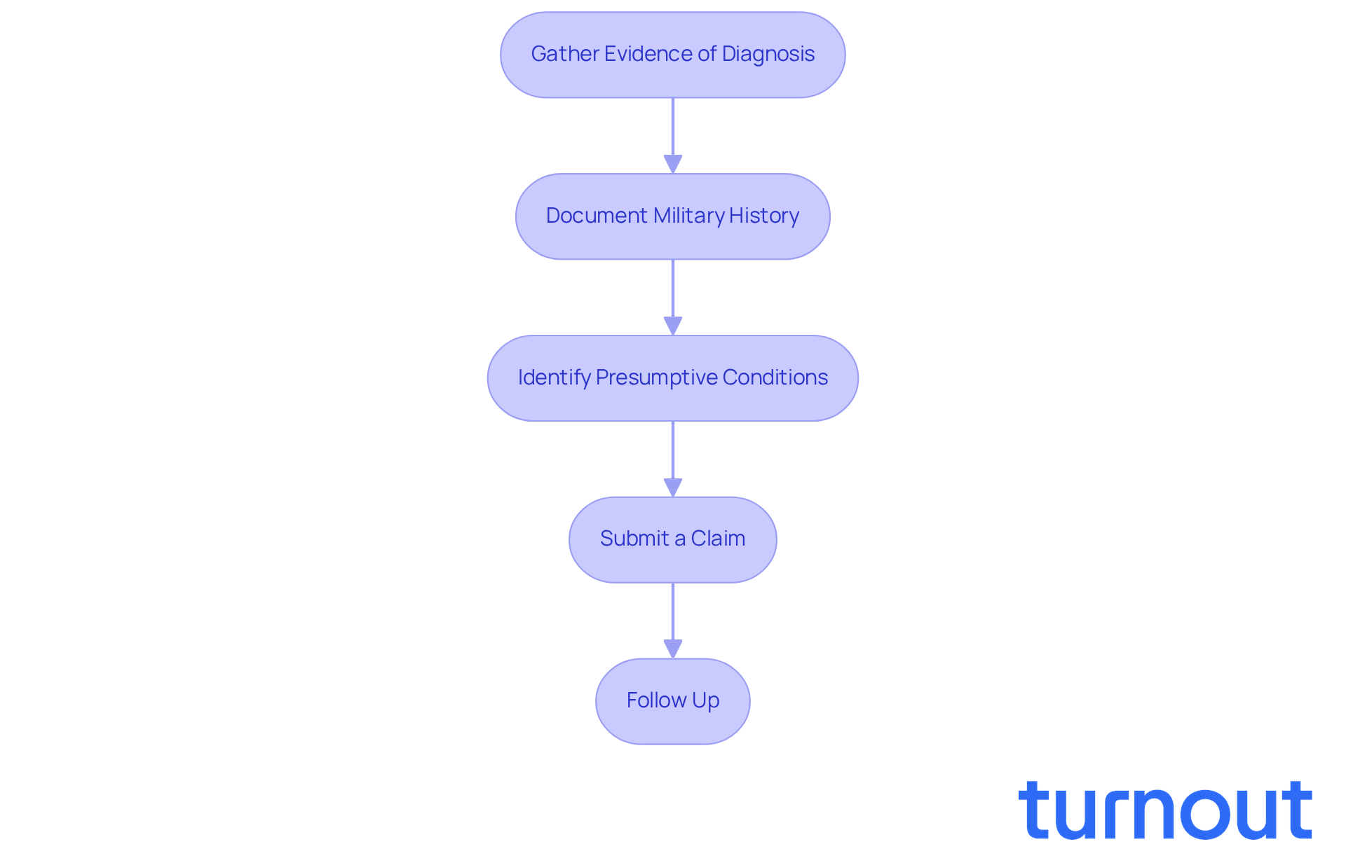 Each box represents a step in the process. Follow the arrows to see how to move from gathering evidence to submitting your claim and following up.