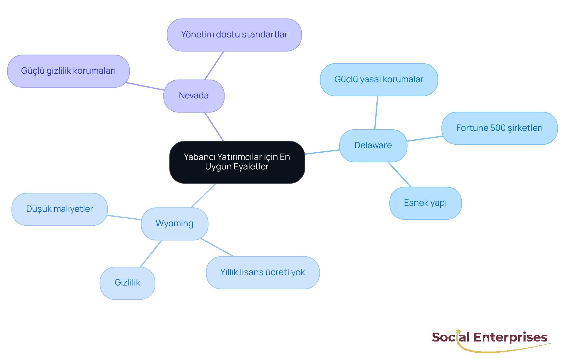 Merkezdeki başlıktan başlayarak her eyaletin avantajlarını keşfedin. Her bir dal, belirli bir eyaletin sunduğu fırsatları gösteriyor, böylece hangi eyaletin sizin ihtiyaçlarınıza en uygun olduğunu kolayca görebilirsiniz. Merkezdeki başlıktan başlayarak her eyaletin avantajlarını keşfedin. Her bir dal, belirli bir eyaletin sunduğu fırsatları gösteriyor, böylece hangi eyaletin sizin ihtiyaçlarınıza en uygun olduğunu kolayca görebilirsiniz.