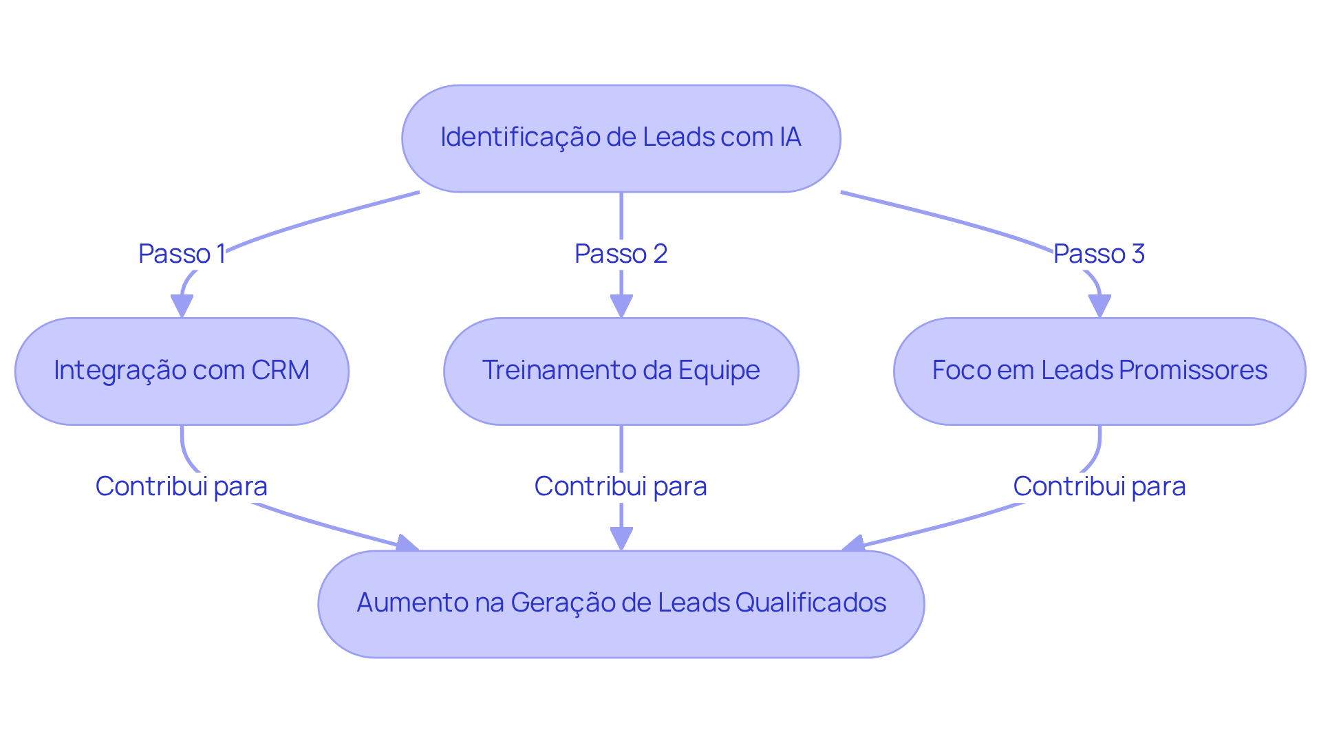 Cada caixa representa uma etapa no processo de identificação de leads. Siga as setas para entender como cada ação contribui para o sucesso na geração de leads qualificados.