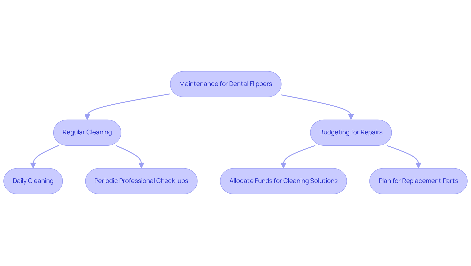 This flowchart guides you through the process of maintaining your dental flippers. Start at the top with maintenance, then follow the arrows to see the steps involved in cleaning and budgeting, ensuring your appliances stay functional and comfortable.