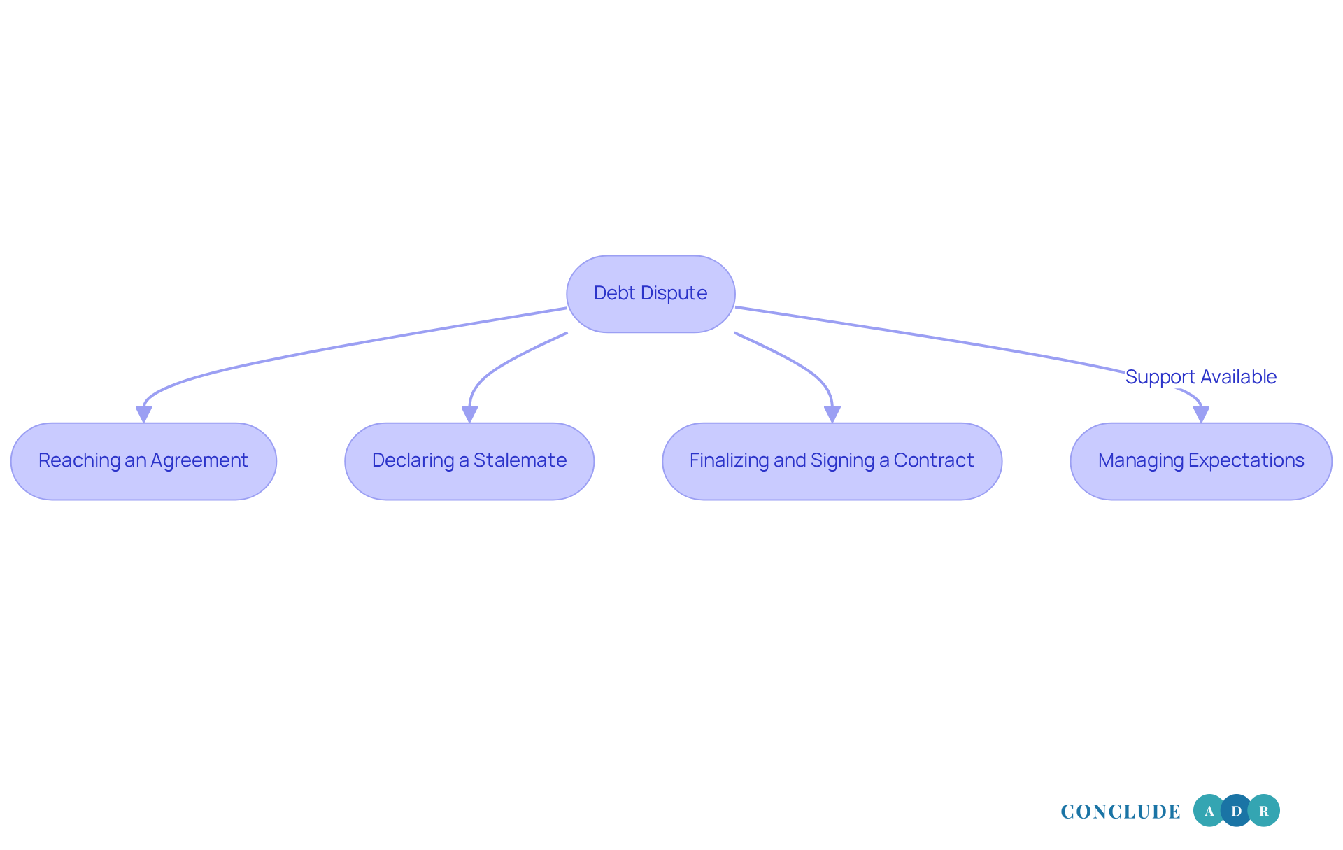 This flowchart shows the steps in resolving debt disputes. Start at the top with the dispute, follow the arrows to see possible outcomes, and know that support is available throughout the process.