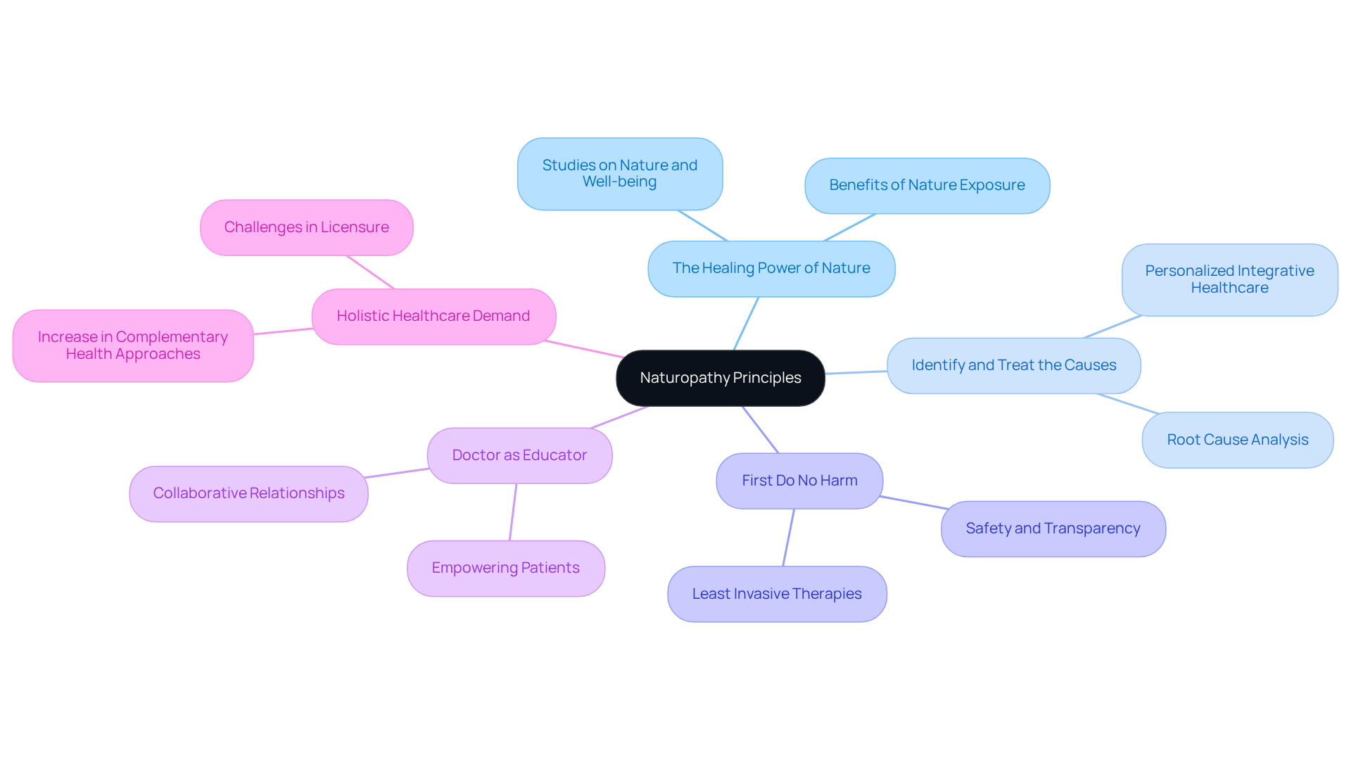This mindmap illustrates the core principles of naturopathy. Start at the center with 'Naturopathy Principles' and explore each branch to understand how these concepts contribute to a holistic approach to health. Each principle is connected to the main idea, showing how they work together to support natural healing. This mindmap illustrates the core principles of naturopathy. Start at the center with 'Naturopathy Principles' and explore each branch to understand how these concepts contribute to a holistic approach to health. Each principle is connected to the main idea, showing how they work together to support natural healing.