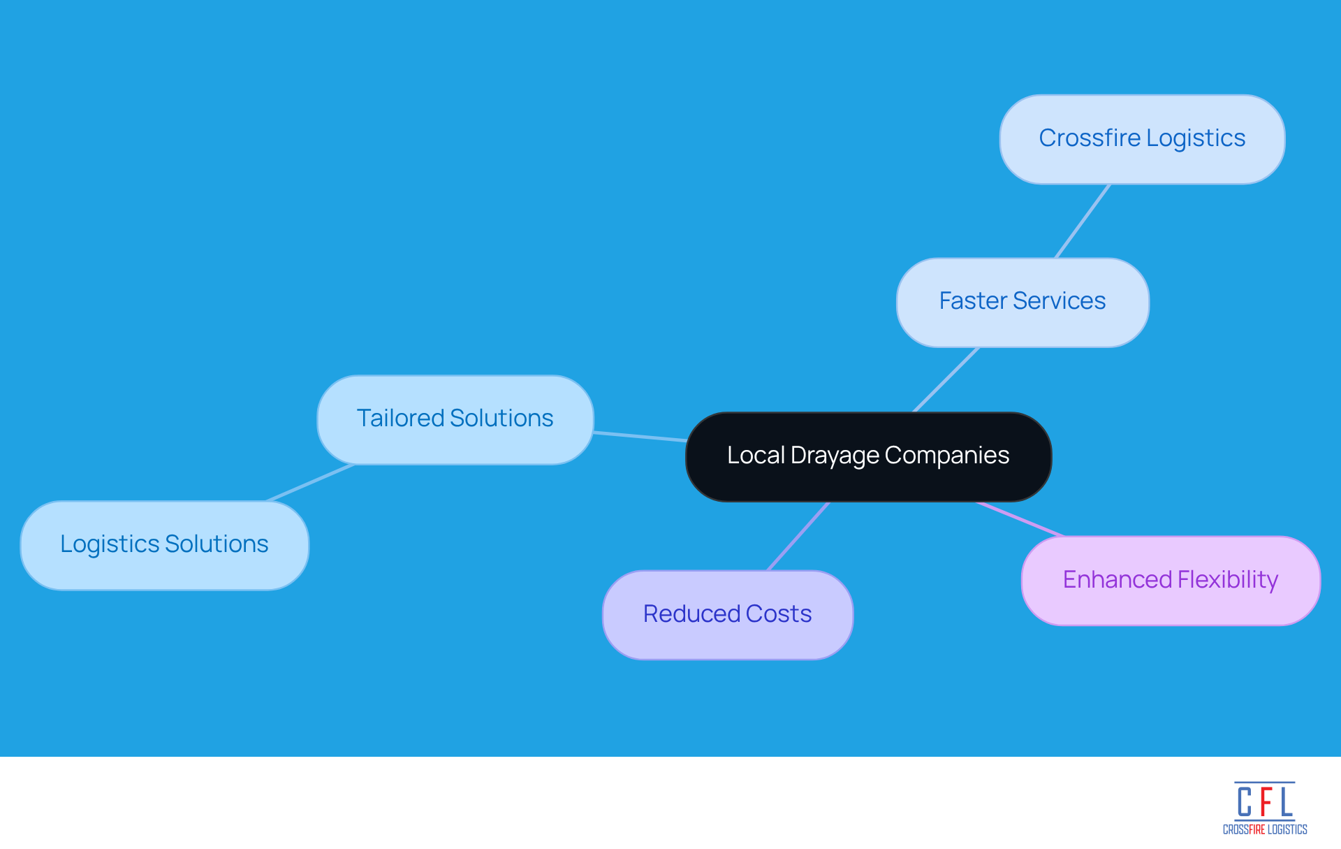 The center shows the main idea of local drayage companies, while the branches illustrate the various benefits and examples that support this idea. Follow the branches to understand how these companies can enhance your supply chain.