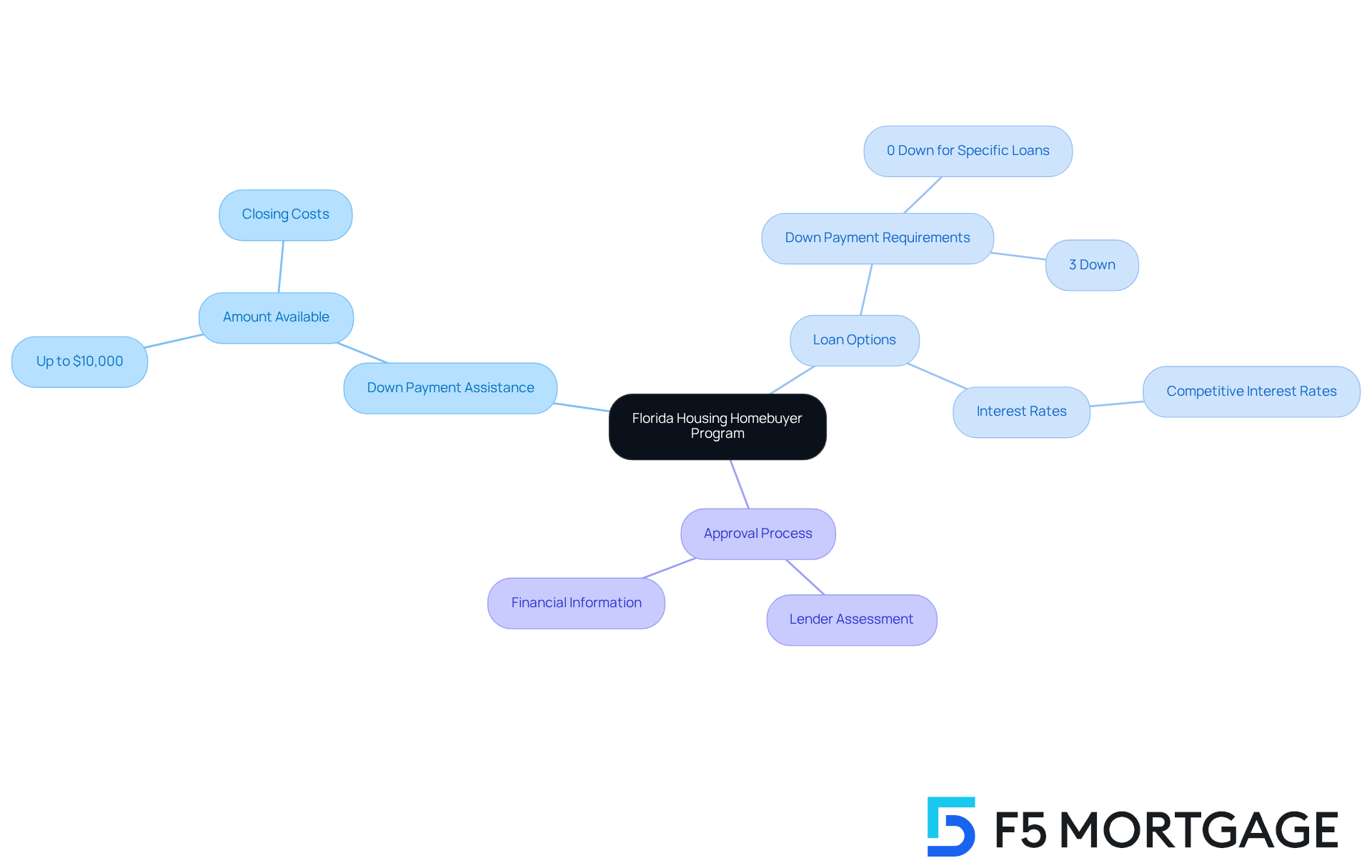The center represents the main program, with branches showing the different benefits and components. Each color-coded branch helps you quickly identify related information.