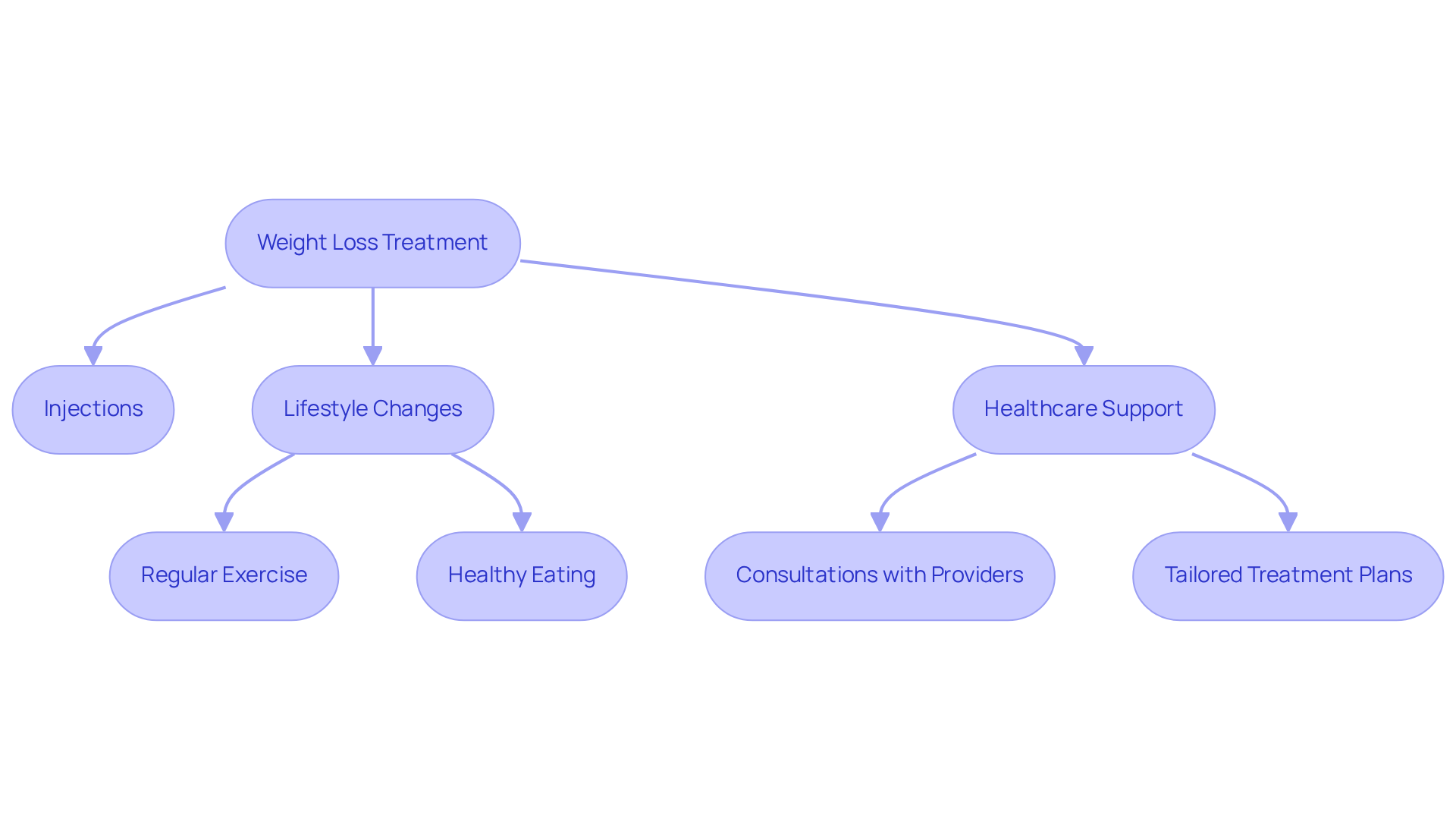 This flowchart outlines the key components for maintaining weight loss after treatment. Start with the initial treatment, then follow the arrows to see how injections, lifestyle changes, and support from healthcare providers all play a crucial role in achieving lasting success.