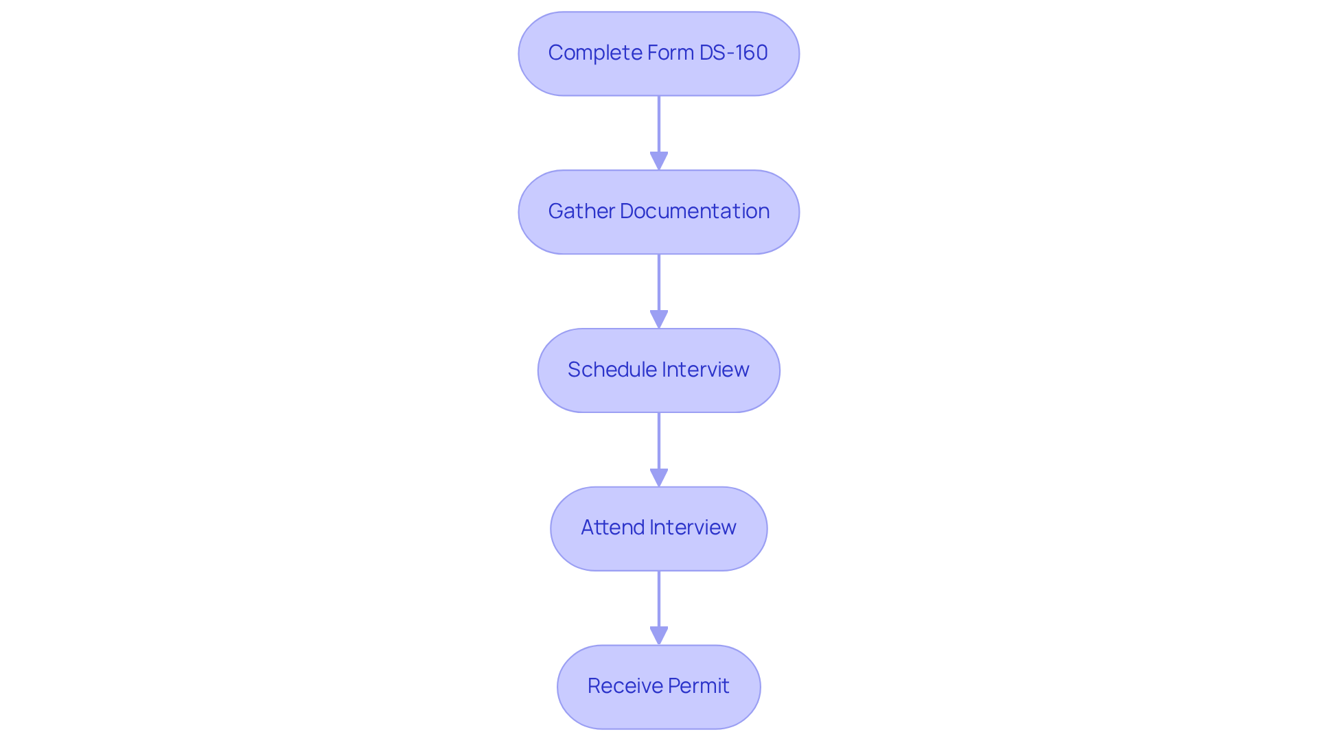 Each box represents a step you need to take to apply for the E-2 visa. Follow the arrows to see the order of steps, from filling out forms to receiving your permit.