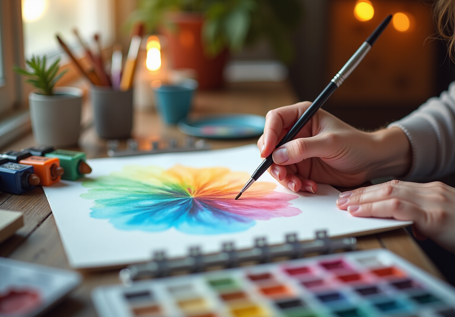 Enhancing Watercolor Skills in a Cozy Studio
