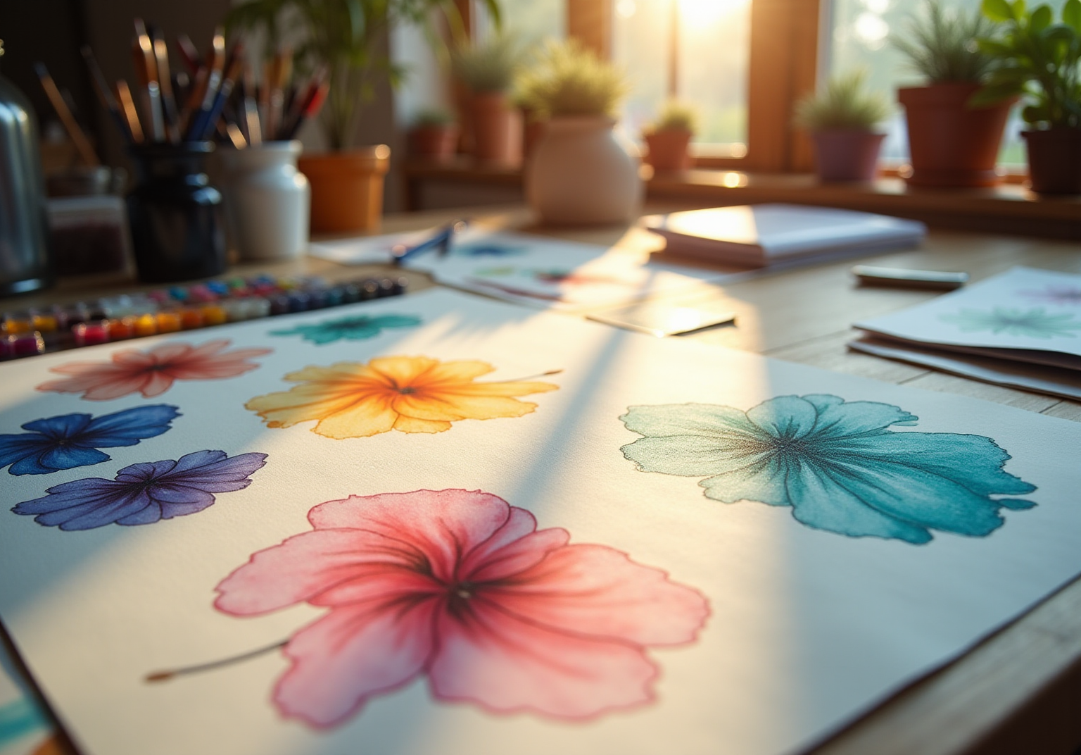 Artistic Workspace of a Watercolor Illustrator