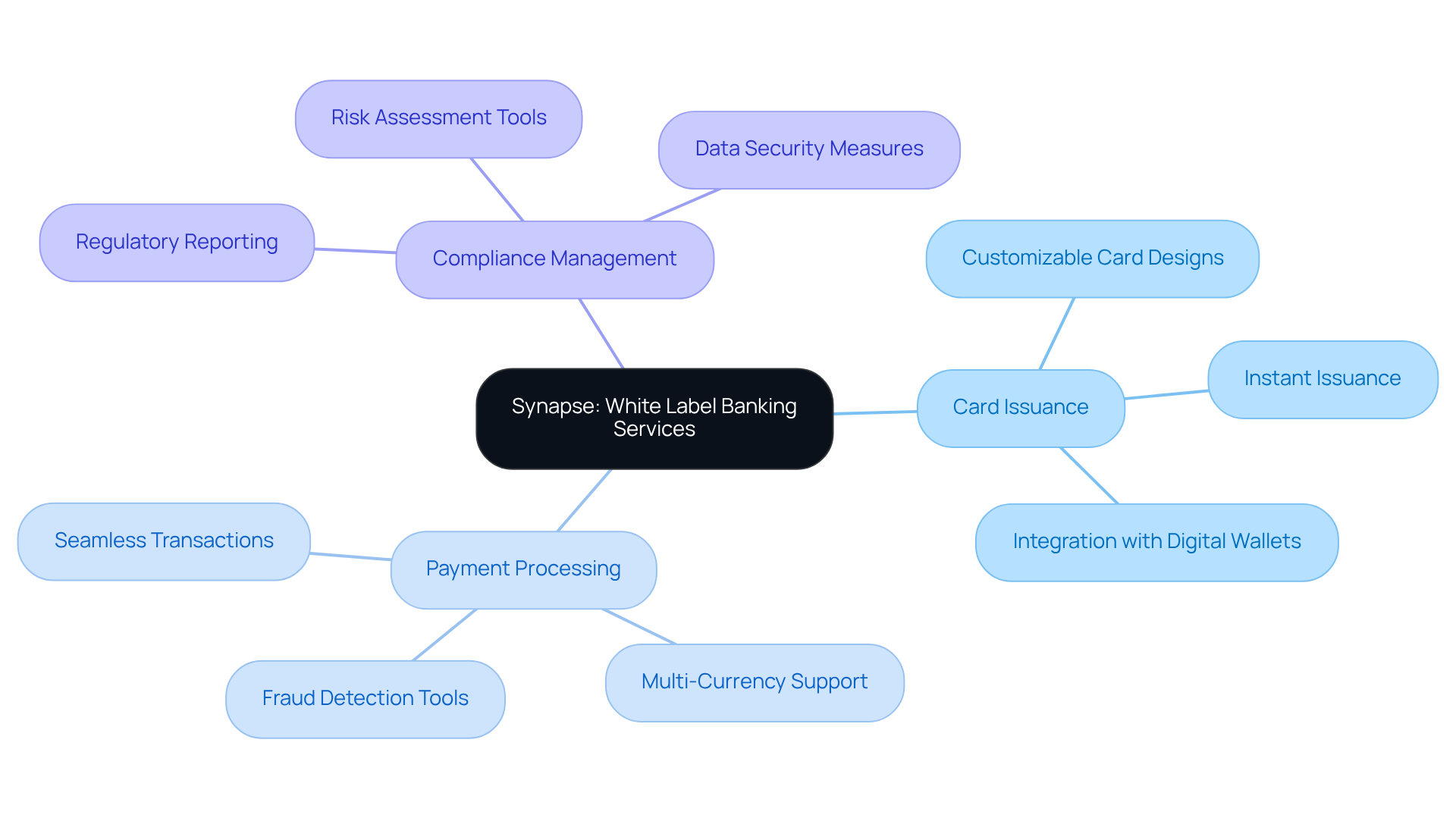 This mindmap starts with Synapse at the center, branching out into their key services. Each branch represents a different service area, showing how they contribute to the overall offering. The sub-branches can include details about what each service entails, helping you understand the full scope of Synapse's capabilities.