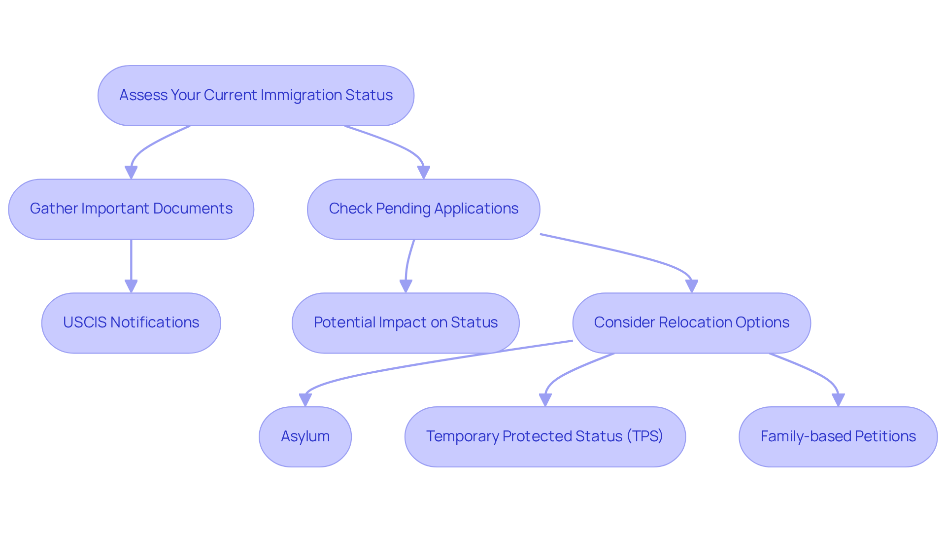 Follow the flowchart to see the steps you need to take to assess your immigration status. Each box represents an action or consideration, leading you through the process of understanding your options. Follow the flowchart to see the steps you need to take to assess your immigration status. Each box represents an action or consideration, leading you through the process of understanding your options.
