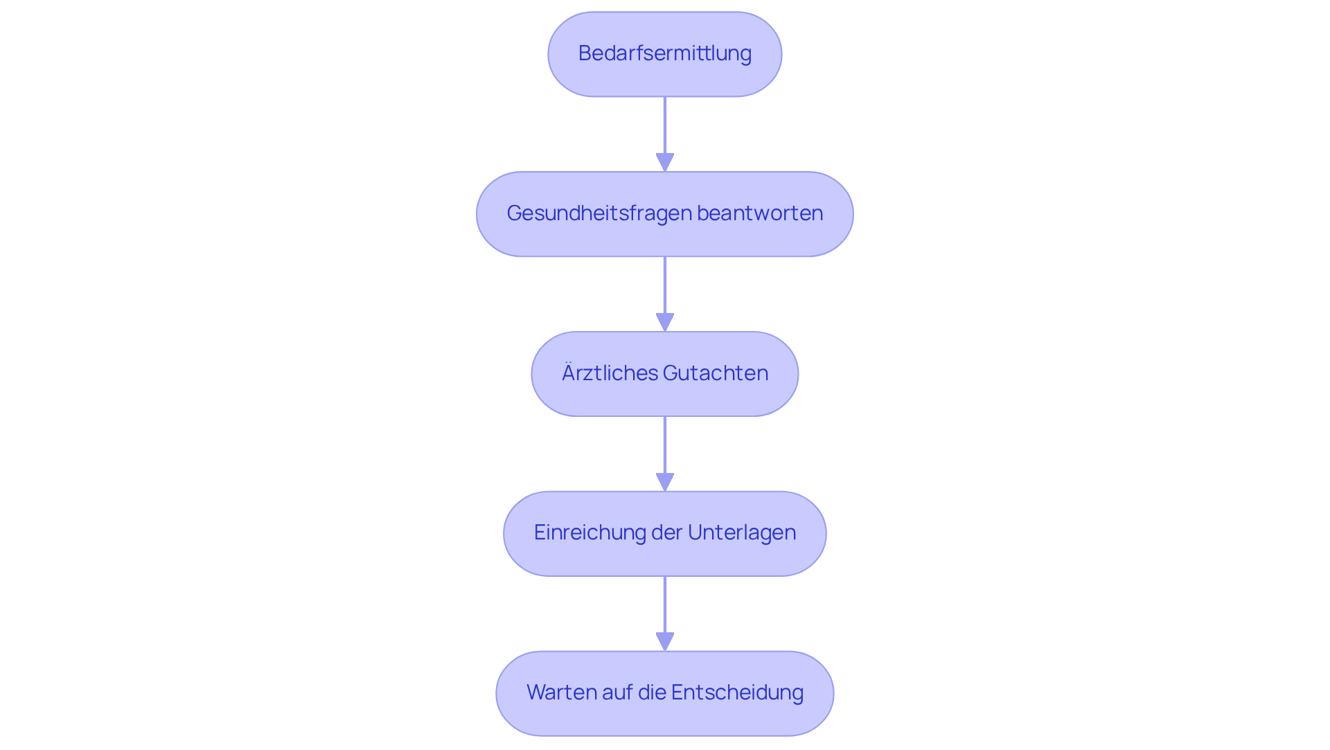 Jeder Schritt stellt eine Phase im Antragsprozess dar. Folgen Sie den Pfeilen, um zu sehen, wie man von einem Schritt zum nächsten gelangt.