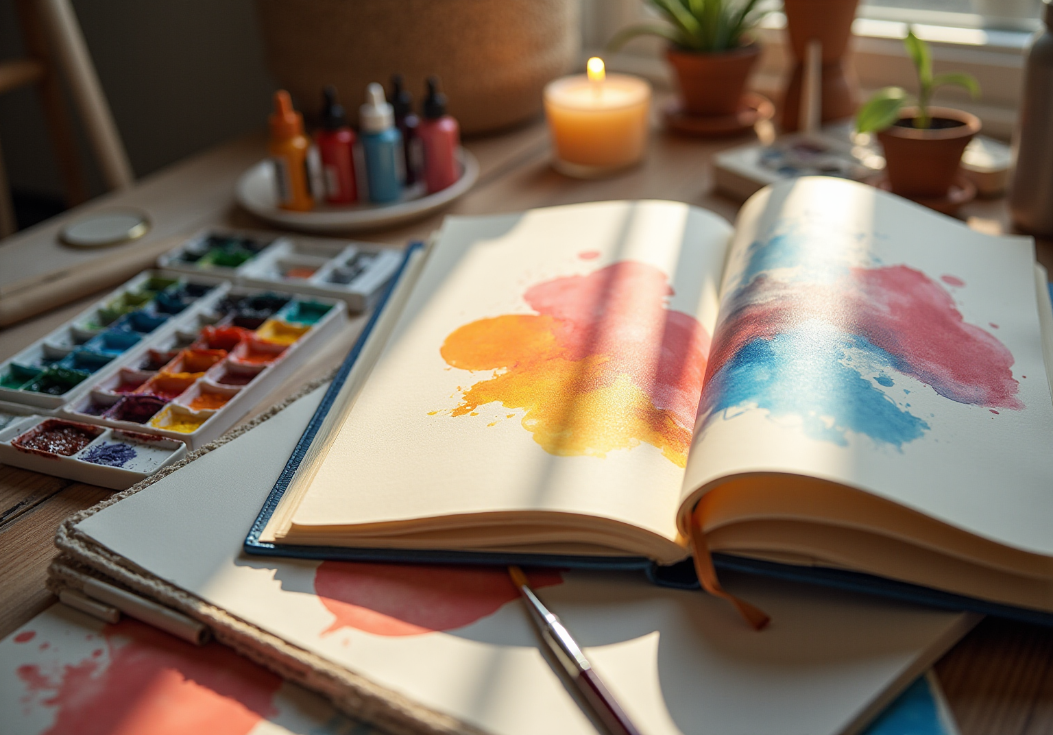 Inspiring Art Studio with Watercolor Supplies