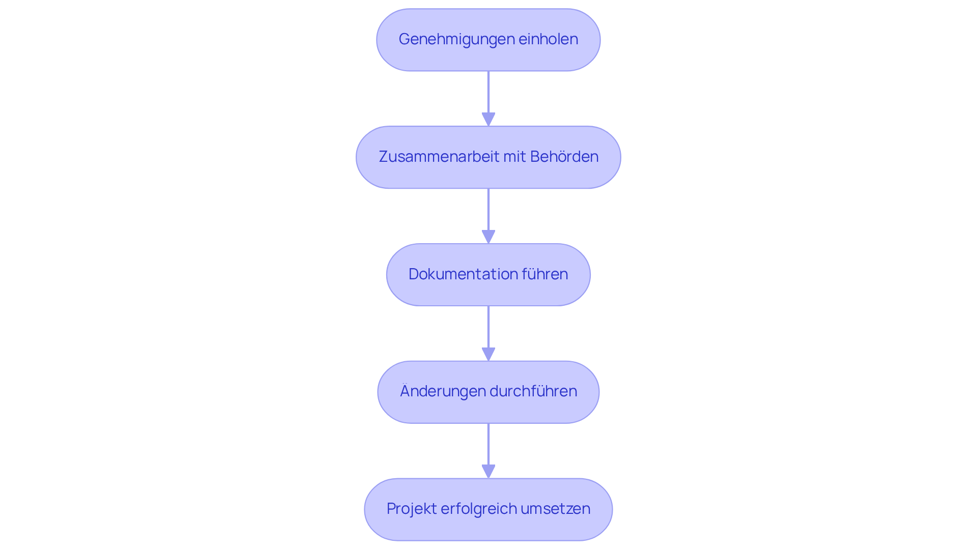Jeder Schritt zeigt, was zu tun ist, um Ihr Projekt erfolgreich umzusetzen. Folgen Sie den Pfeilen, um zu sehen, wie die Schritte miteinander verbunden sind und in welcher Reihenfolge sie durchgeführt werden sollten.