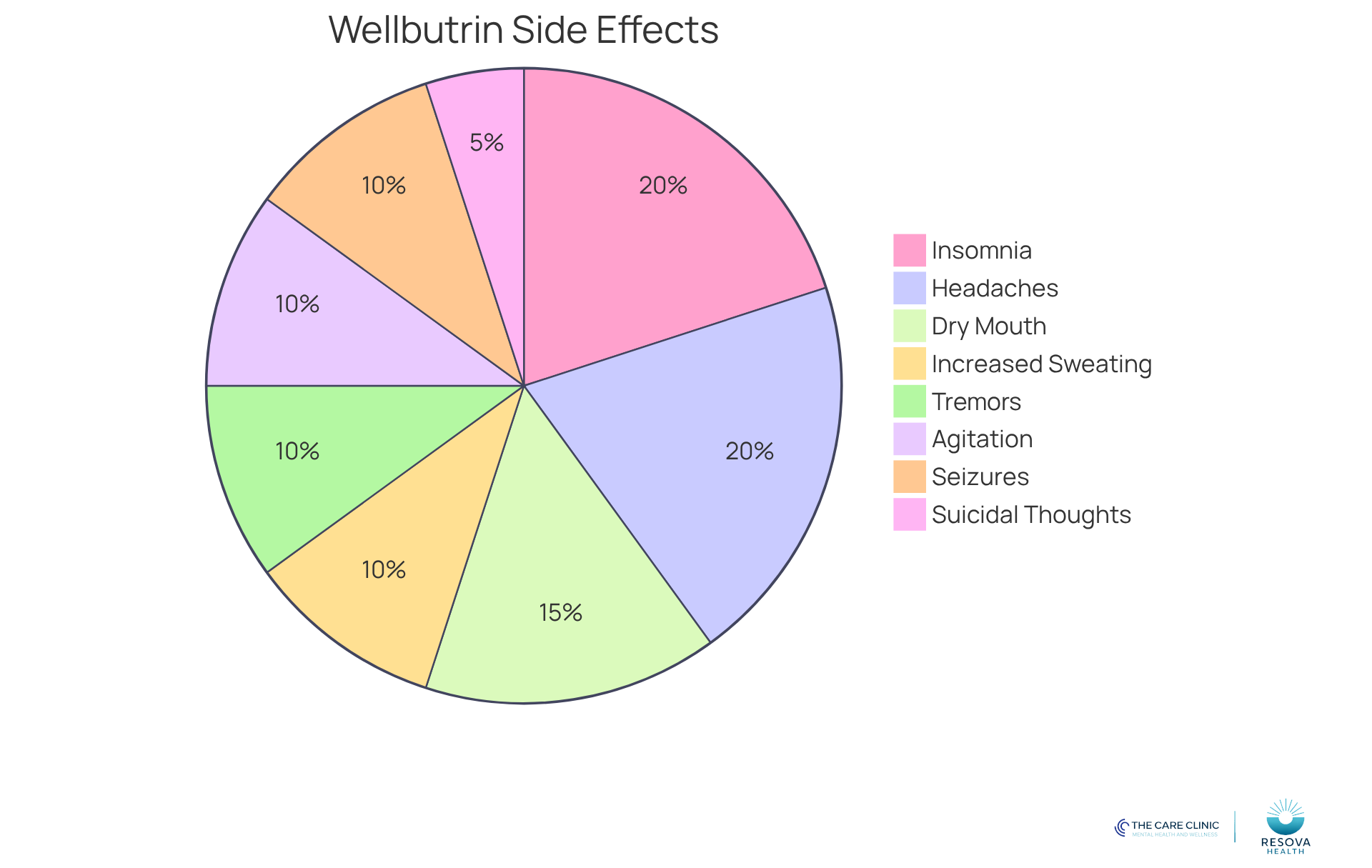 The chart shows the breakdown of side effects and risks associated with Wellbutrin. The larger the slice, the more common the side effect or risk. Common side effects are in light blue, while serious risks are in dark red, highlighting their importance. The chart shows the breakdown of side effects and risks associated with Wellbutrin. The larger the slice, the more common the side effect or risk. Common side effects are in light blue, while serious risks are in dark red, highlighting their importance.