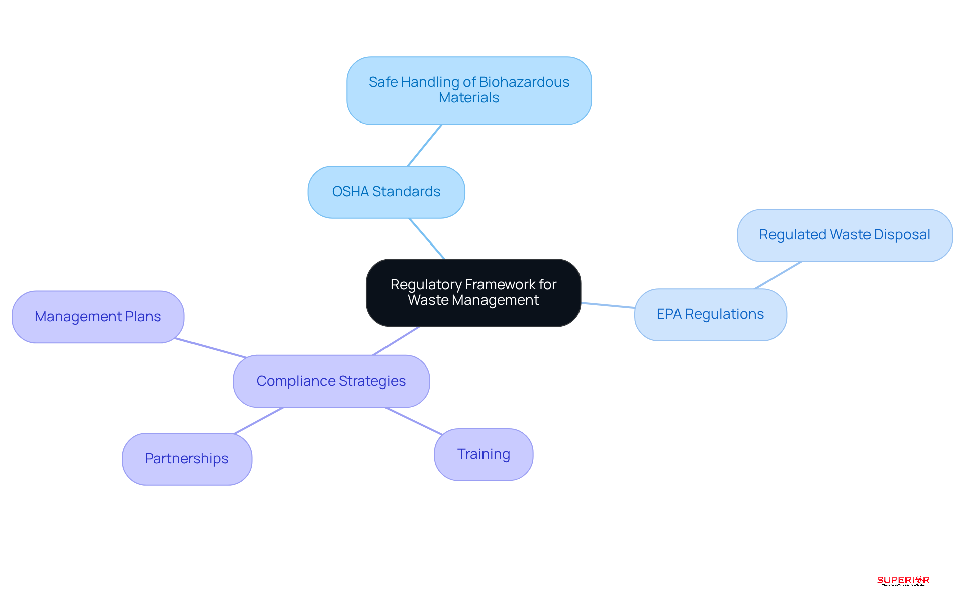 Start at the center with the main theme of regulatory compliance, then follow the branches to see specific regulations and strategies that healthcare facilities must consider to ensure safety and compliance.