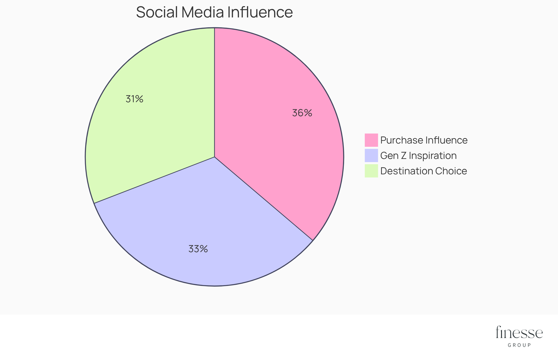 Each slice illustrates the percentage of travelers influenced by social media — the larger the slice, the more significant the impact in that area.