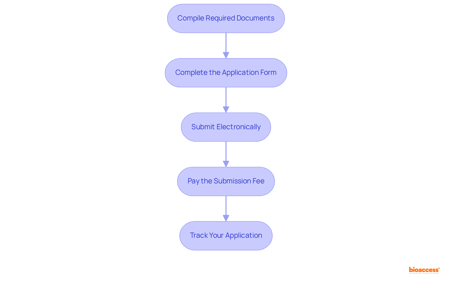 Each box represents a necessary step in the application process. Follow the arrows from top to bottom to see how each step leads to the next, ensuring a successful submission.