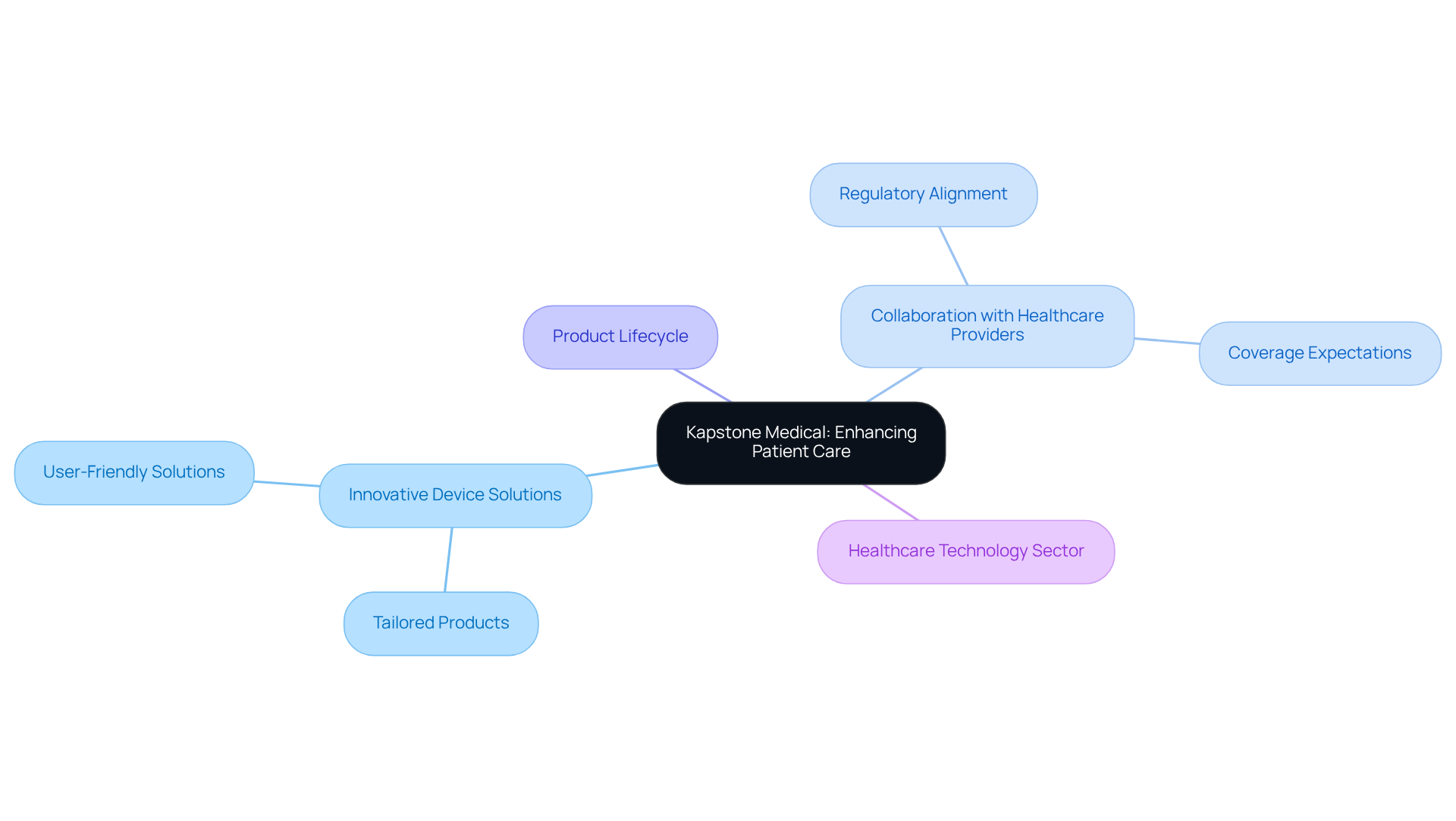 This mindmap illustrates how Kapstone Medical enhances patient care through innovation and collaboration. Start at the center with their main focus, then explore how they work with healthcare providers and the importance of the healthcare technology sector in driving advancements.