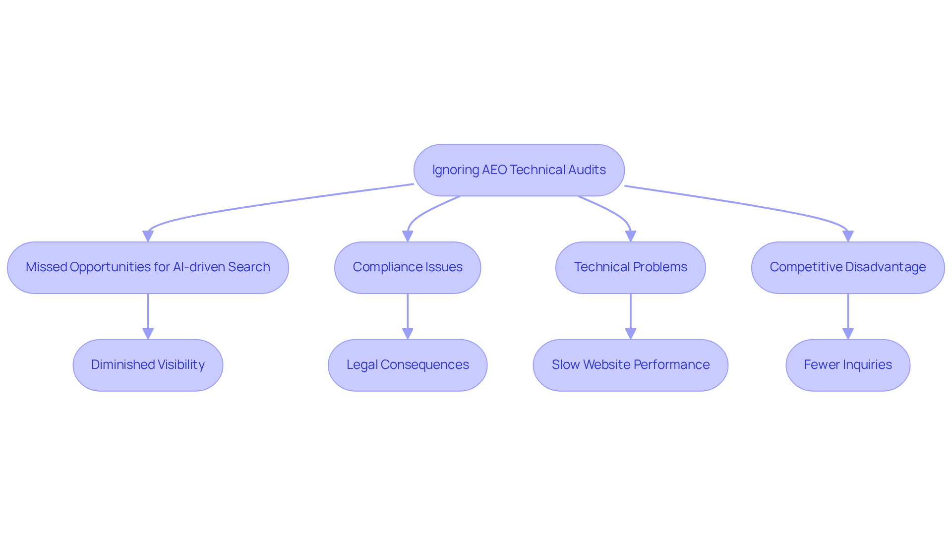 This flowchart shows what happens when AEO audits are ignored. Each box represents a risk or consequence, and the arrows indicate how one issue leads to another. Follow the flow to understand the potential challenges small medical enterprises may face.