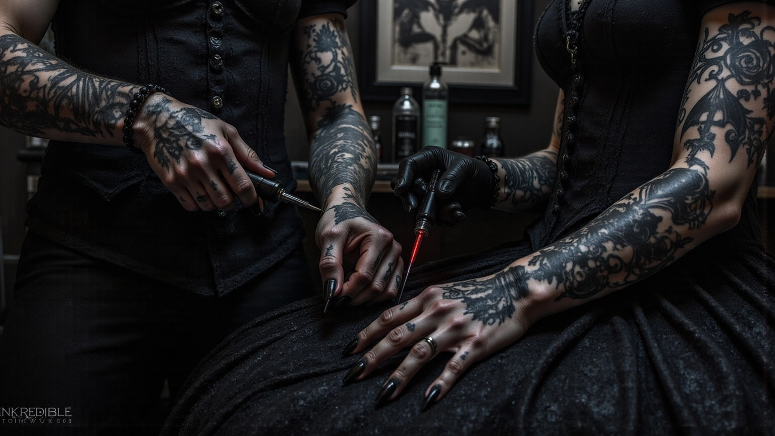 Intricate Gothic Tattoos in an Artistic Parlor