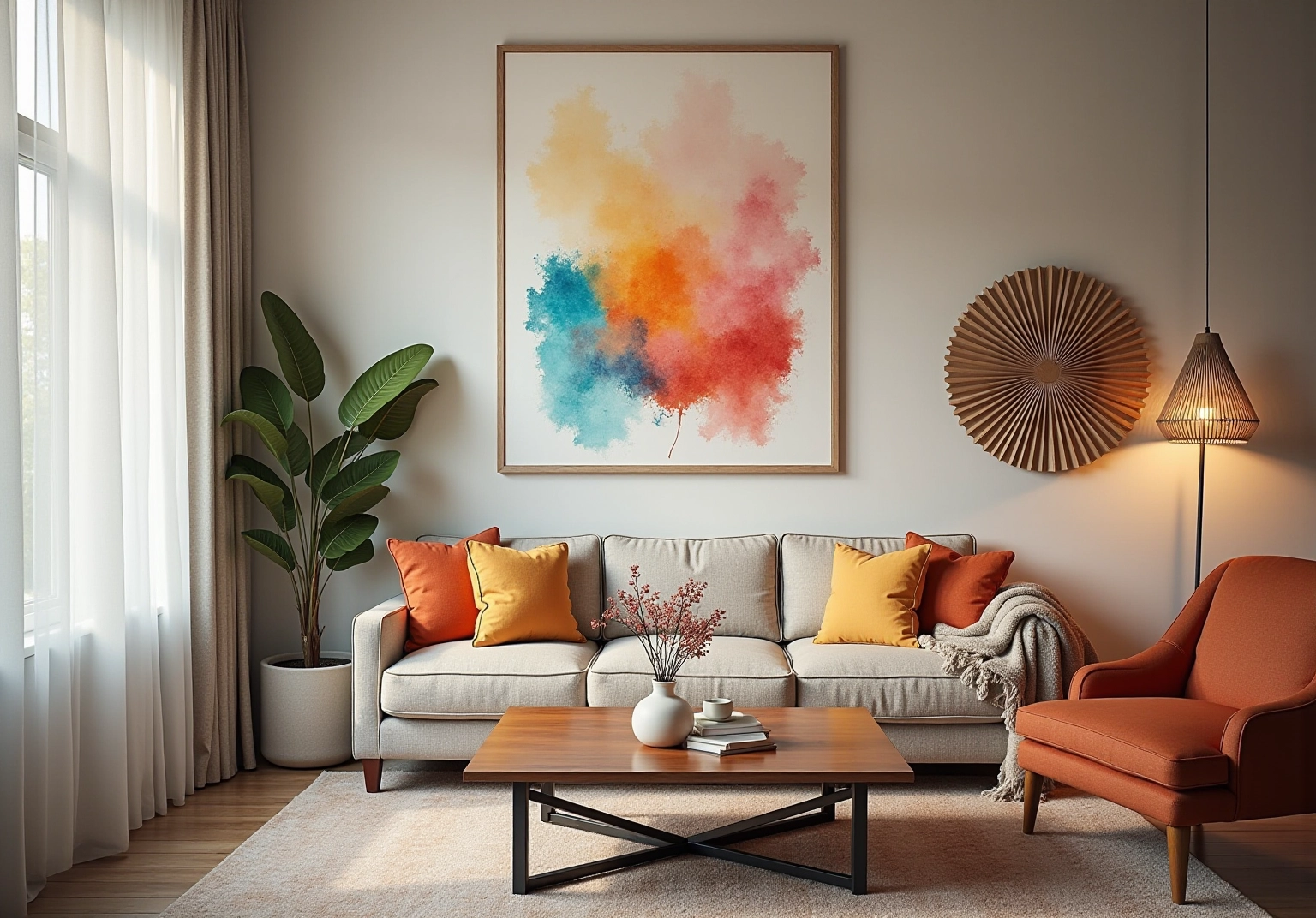 Inviting Room with Striking Watercolor Art Inviting Room with Striking Watercolor Art