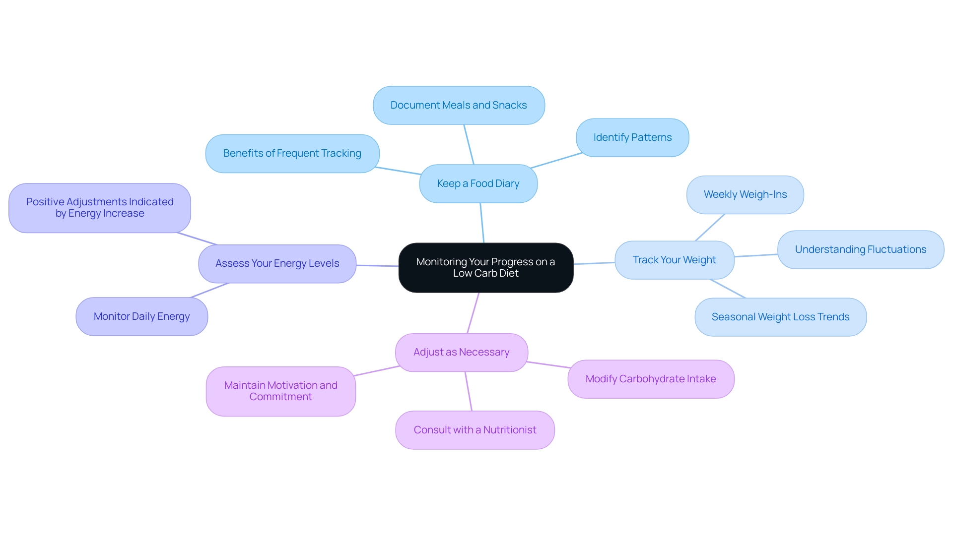 Each branch represents a strategy for monitoring progress, with color coding to differentiate between strategies and their associated sub-strategies.