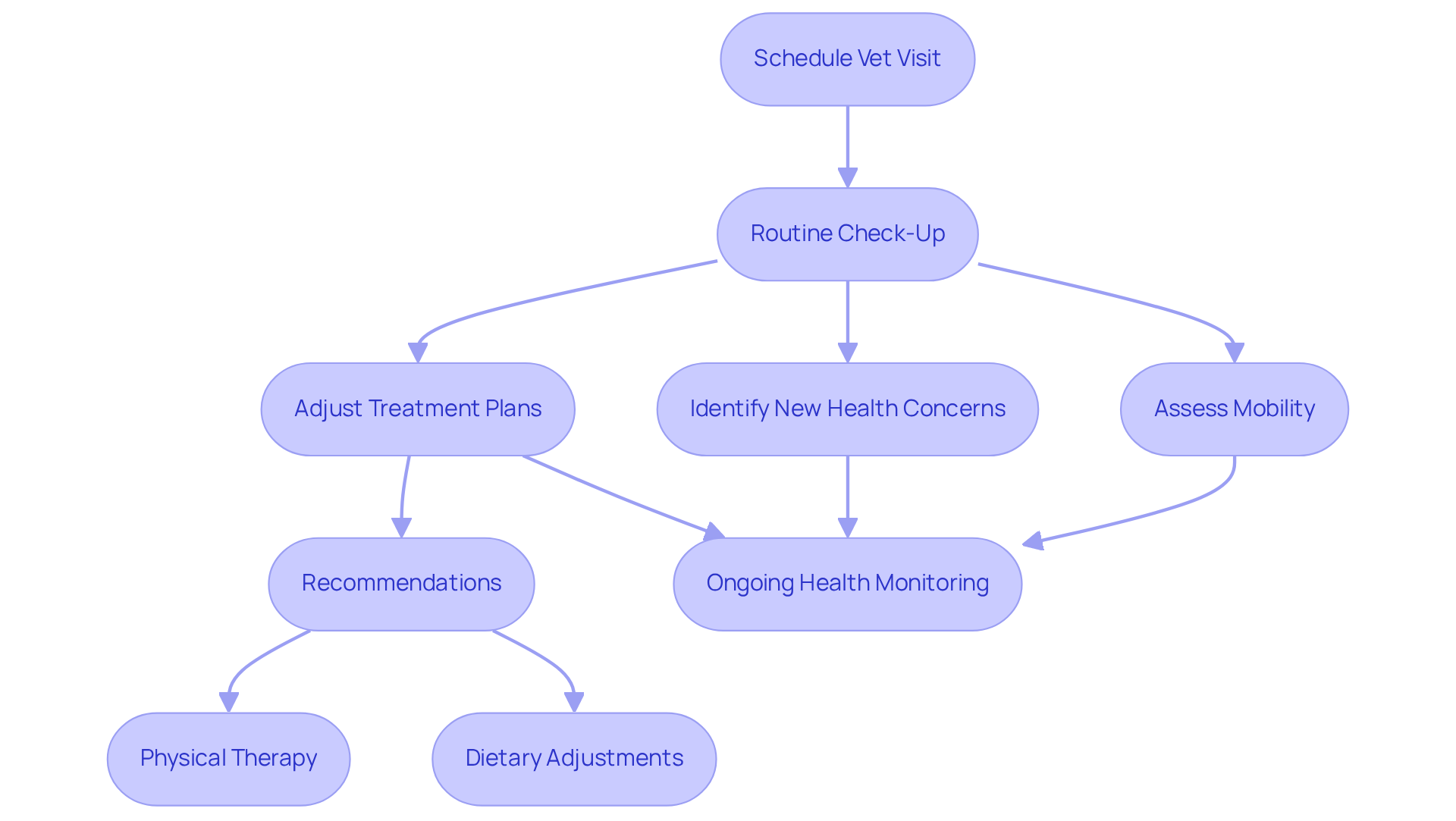 Follow the arrows to see the steps in taking care of your cat's health. Each box represents an important part of the process — from scheduling visits to making treatment adjustments. Follow the arrows to see the steps in taking care of your cat's health. Each box represents an important part of the process — from scheduling visits to making treatment adjustments.