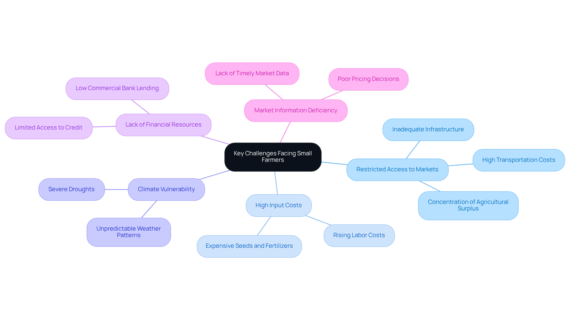 The central node represents the overall theme of challenges. Each branch represents a specific challenge, and you can explore further details by following the sub-branches. The colors help differentiate each challenge for better understanding.
