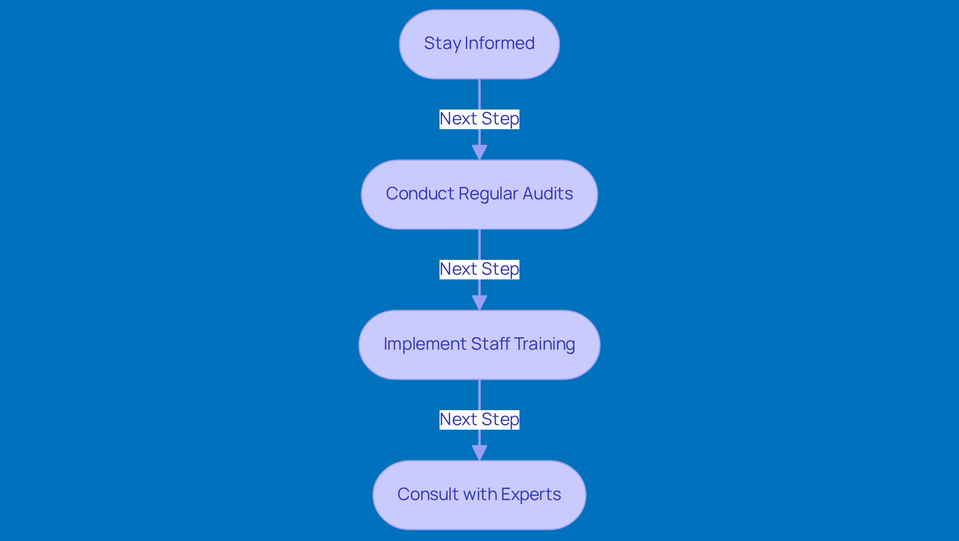 Each box represents a key action small businesses can take to avoid penalties. Follow the arrows to see how these steps connect and build on each other for effective compliance management.